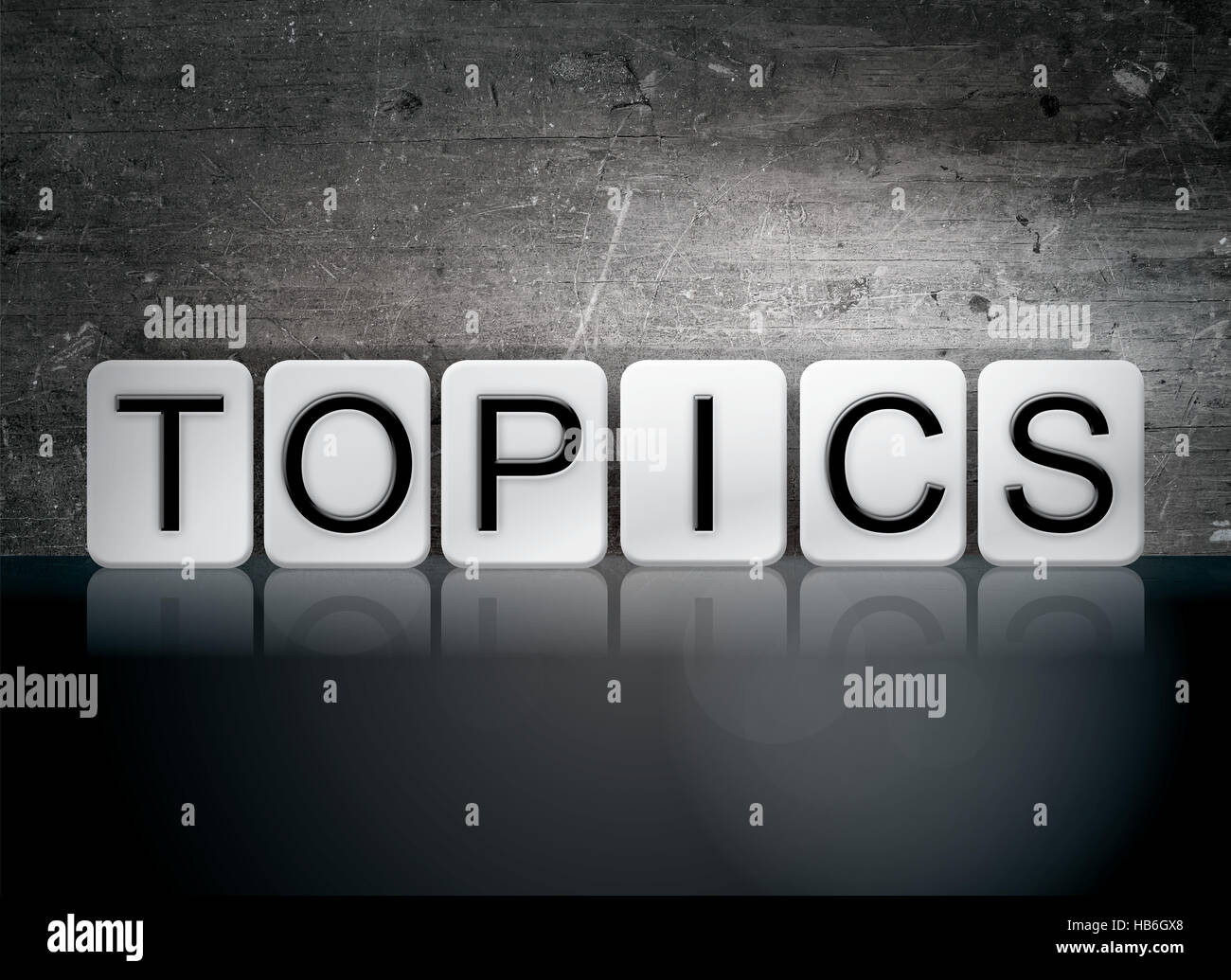 The word "Topics" written in white tiles against a dark vintage grunge ...