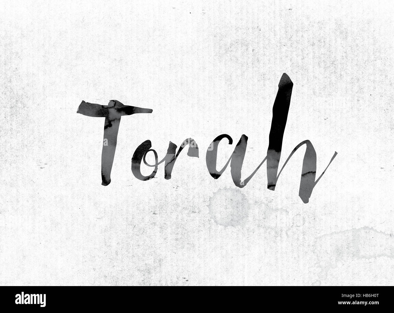 The word "Torah" concept and theme painted in watercolor ink on a white ...