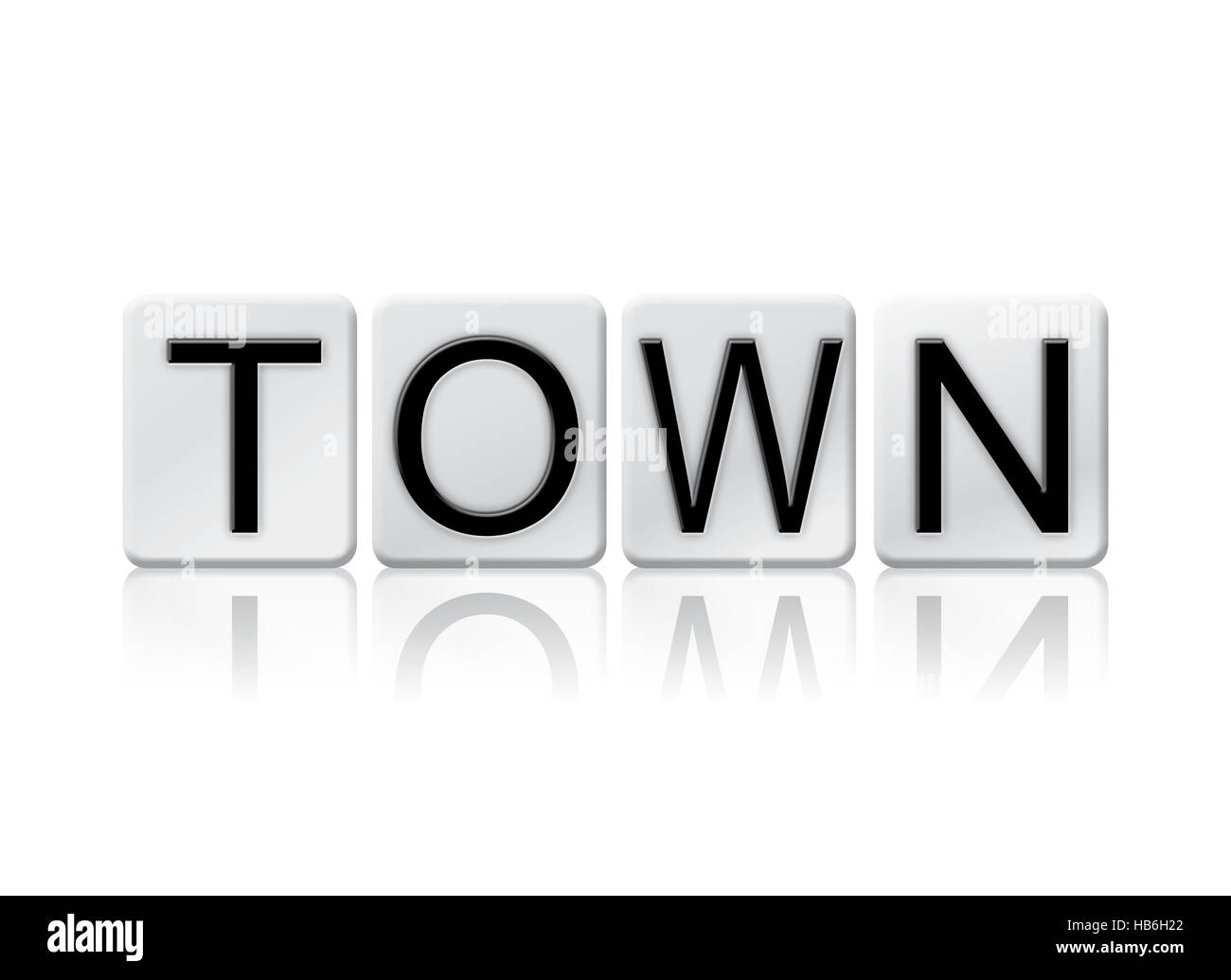 The word "Town" written in tile letters isolated on a white background ...