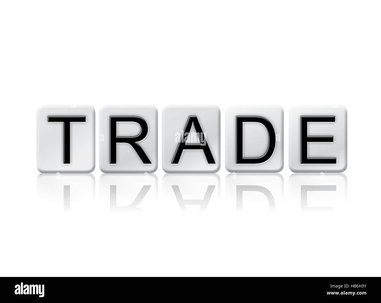 The word "Trade" written in tile letters isolated on a white background ...