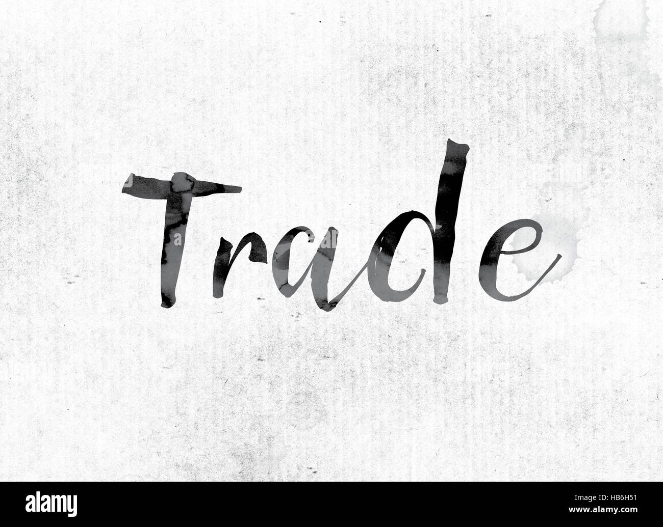 The word "Trade" concept and theme painted in watercolor ink on a white ...