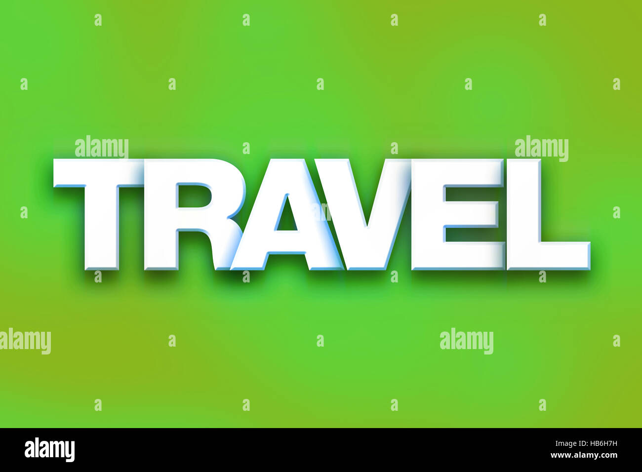 The word "Travel" written in white 3D letters on a colorful background ...