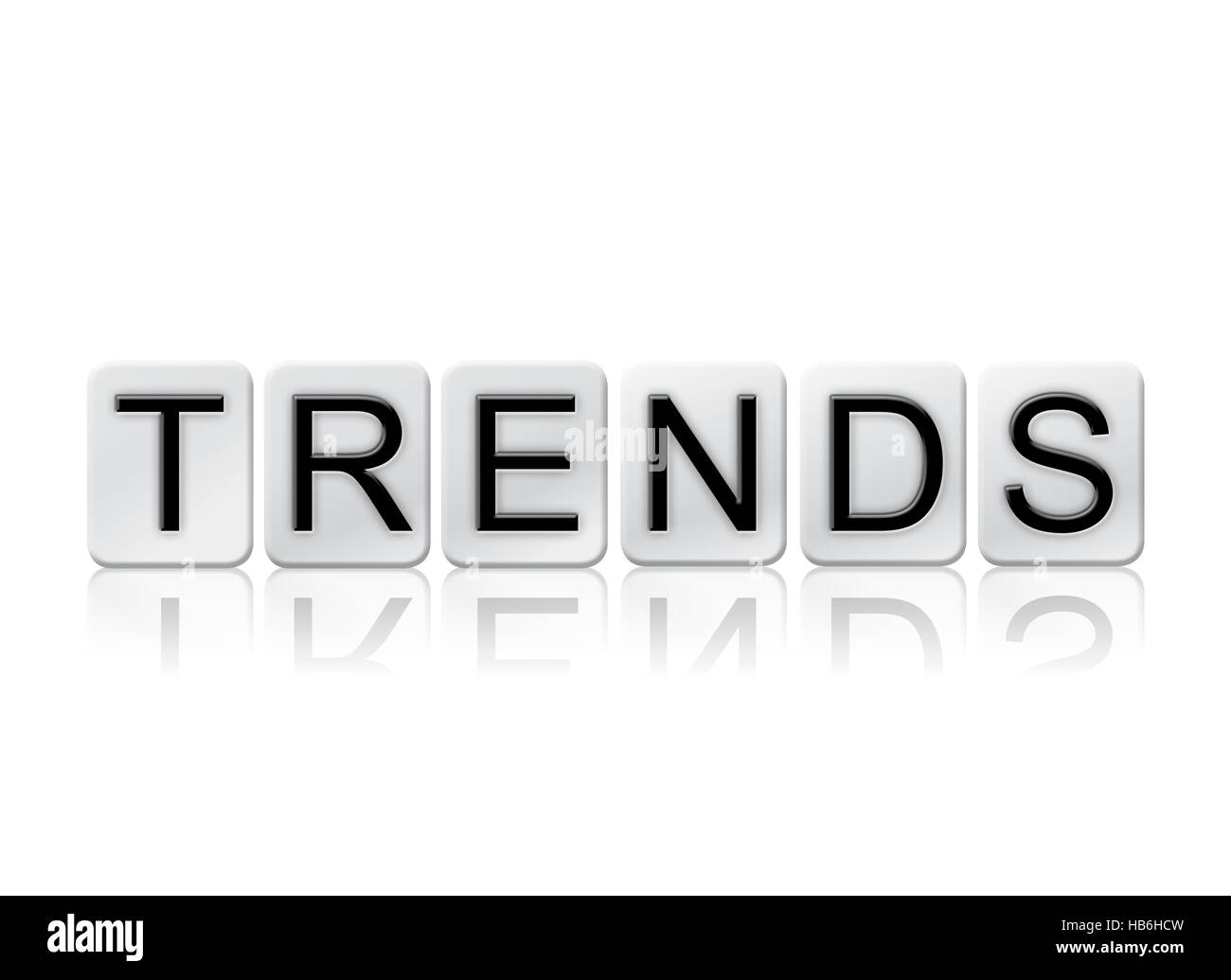 The word "Trends" written in tile letters isolated on a white ...