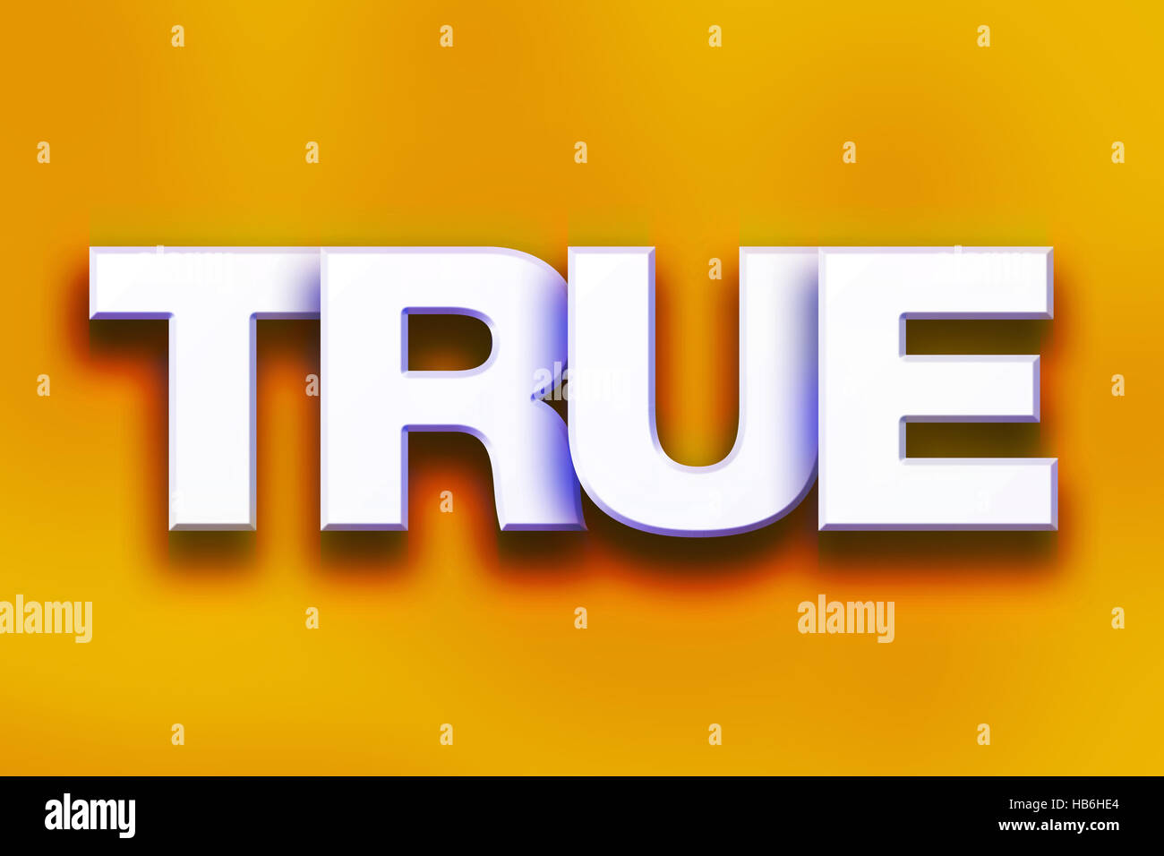 The word "True" written in white 3D letters on a colorful background ...