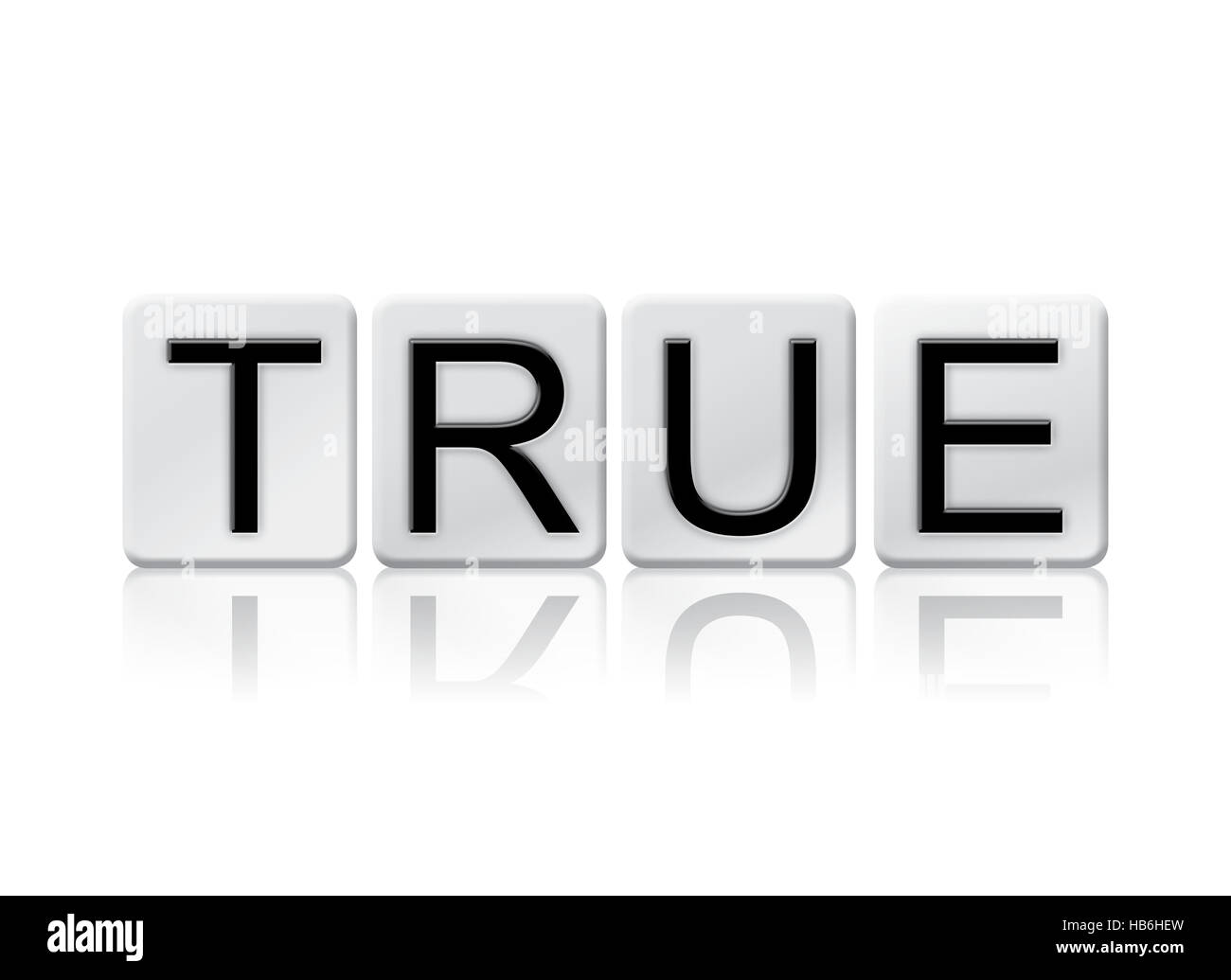 The word "True" written in tile letters isolated on a white background ...