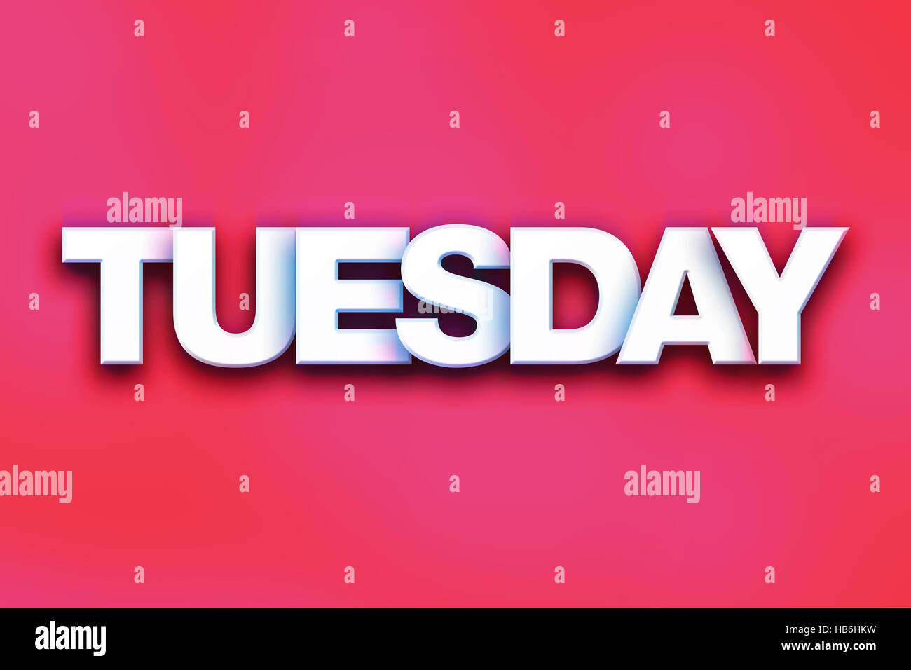 The word "Tuesday" written in white 3D letters on a colorful background ...