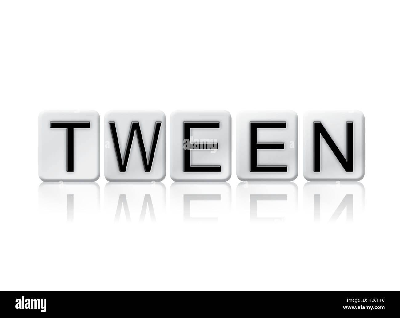 The word "Tween" written in tile letters isolated on a white background ...