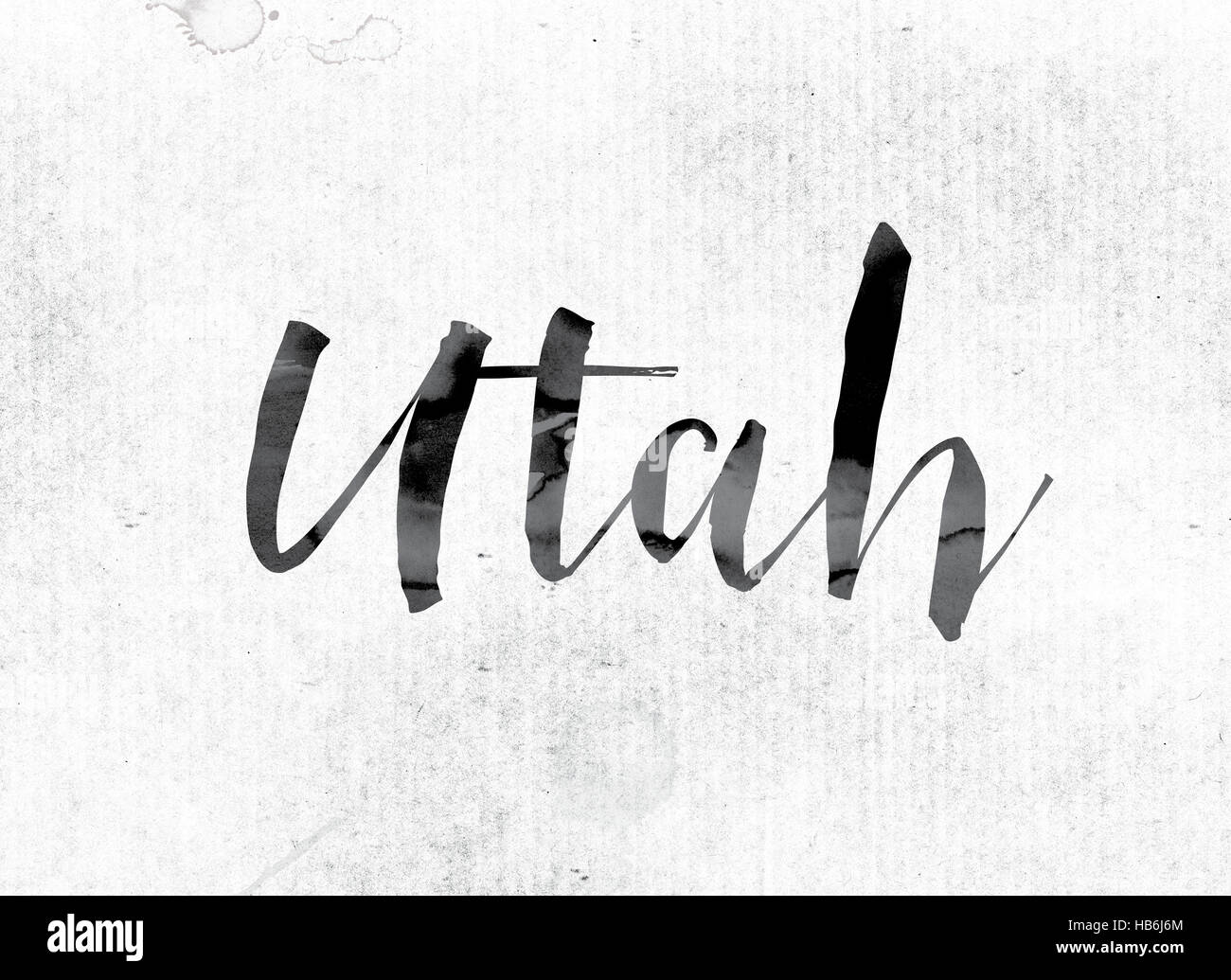 The word "Utah" concept and theme painted in watercolor ink on a white ...