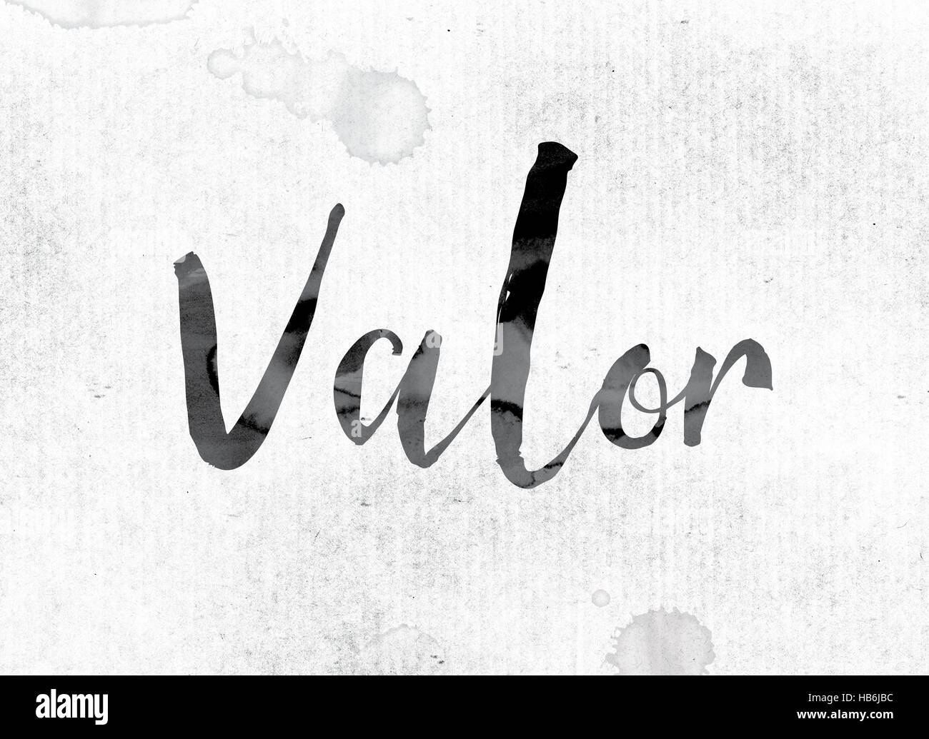 The word "Valor" concept and theme painted in watercolor ink on a white ...