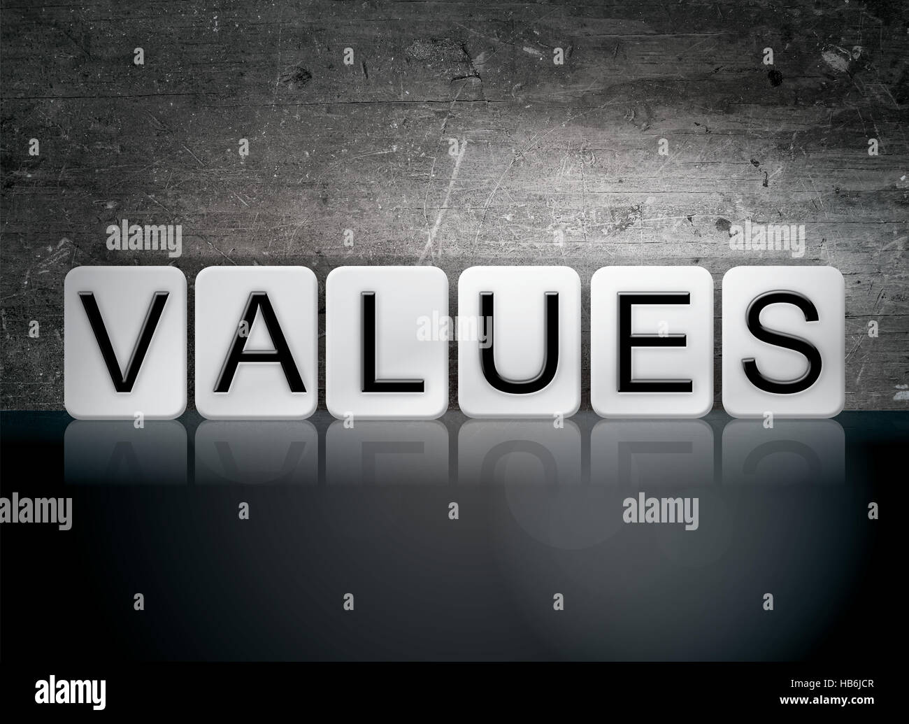 The word "Values" written in white tiles against a dark vintage grunge ...