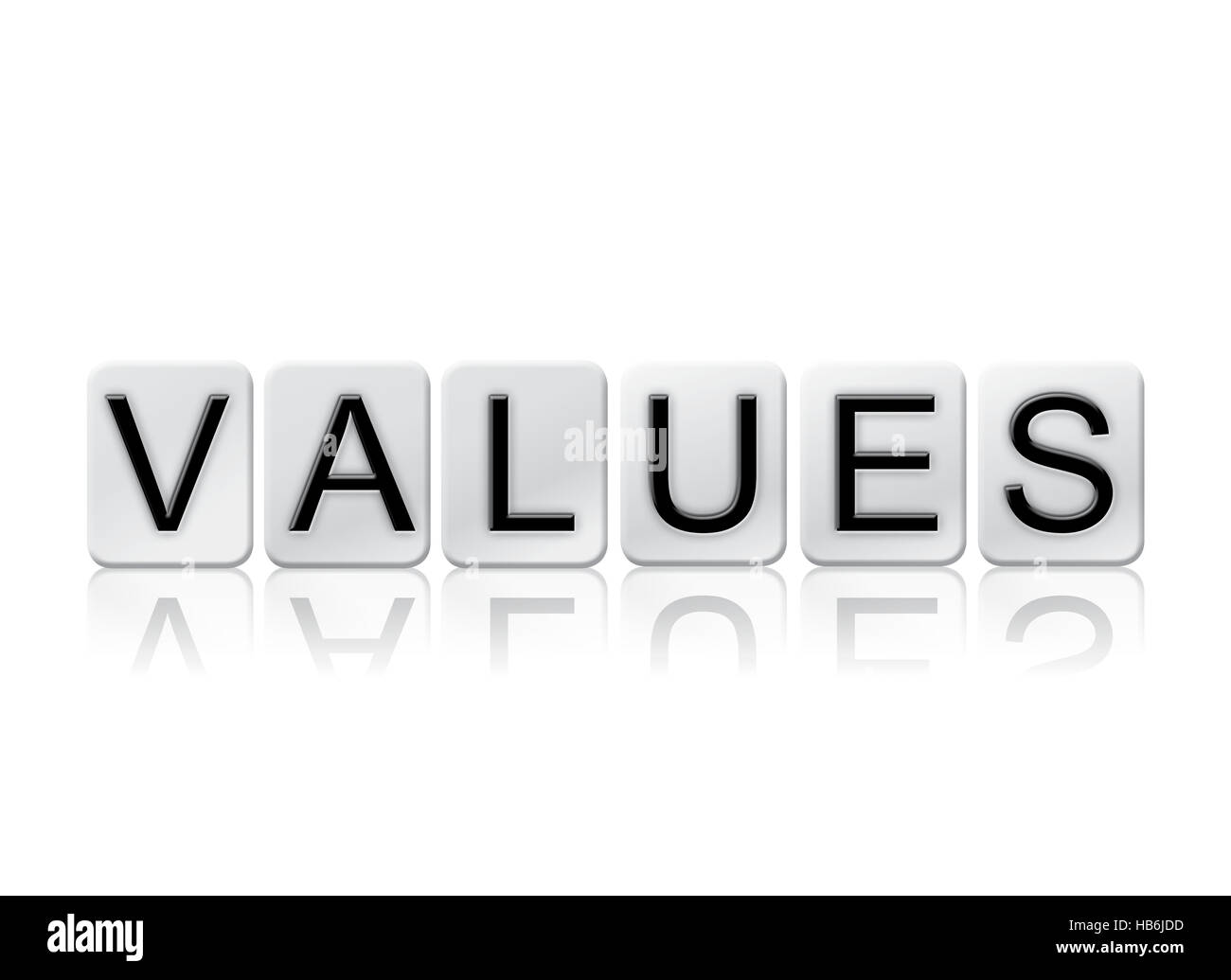 The word "Values" written in tile letters isolated on a white ...