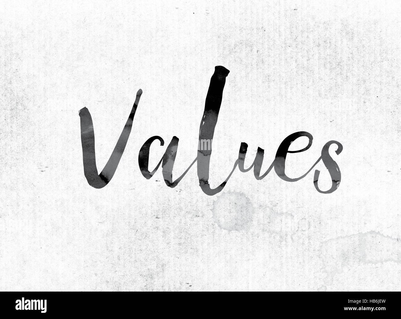 The word "Values" concept and theme painted in watercolor ink on a ...