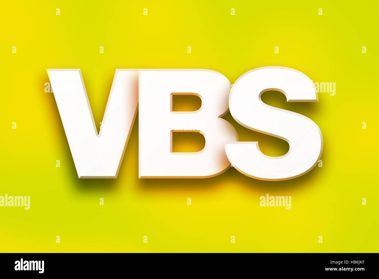 The word "VBS" written in white 3D letters on a colorful background ...