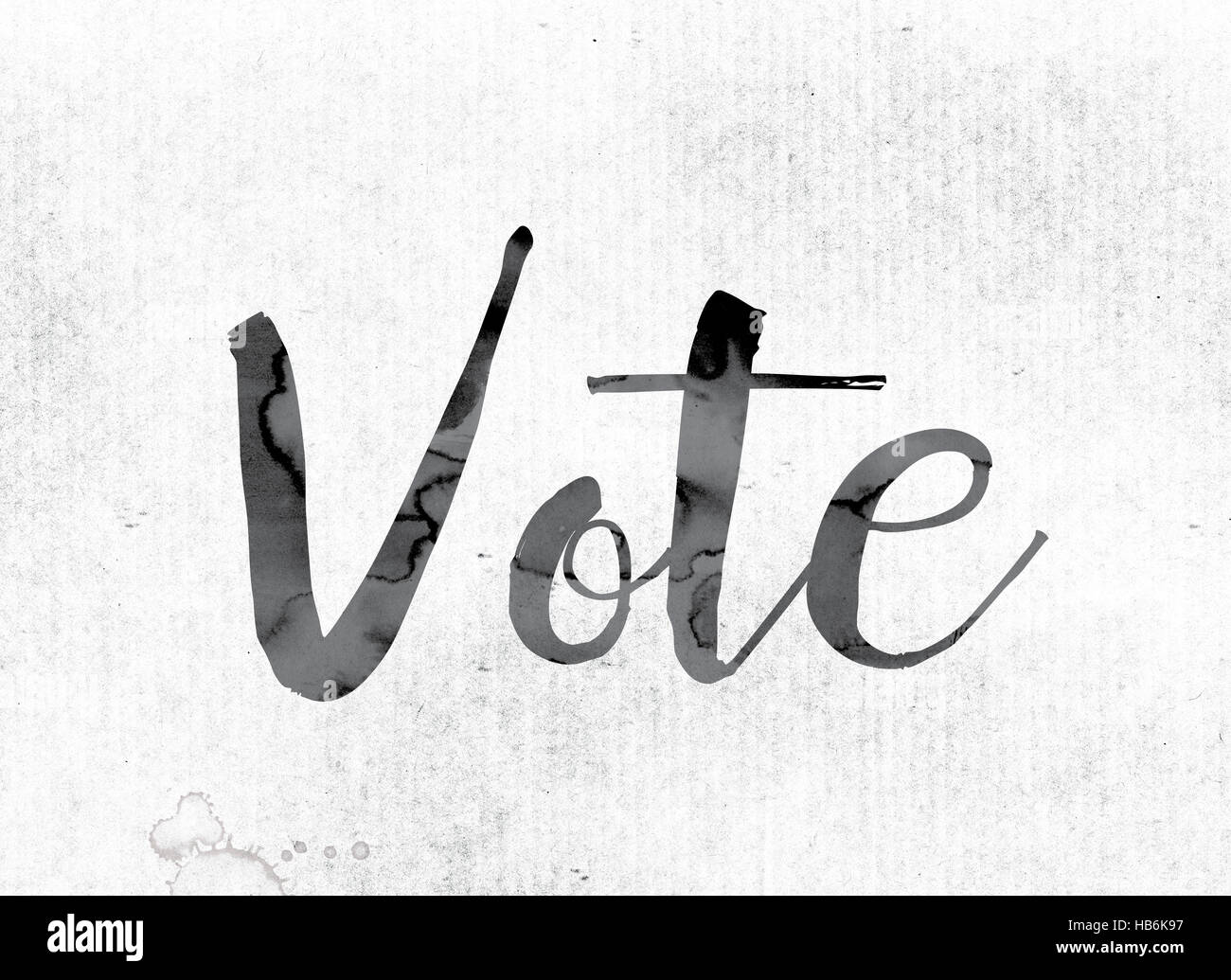 The word "Vote" concept and theme painted in watercolor ink on a white ...