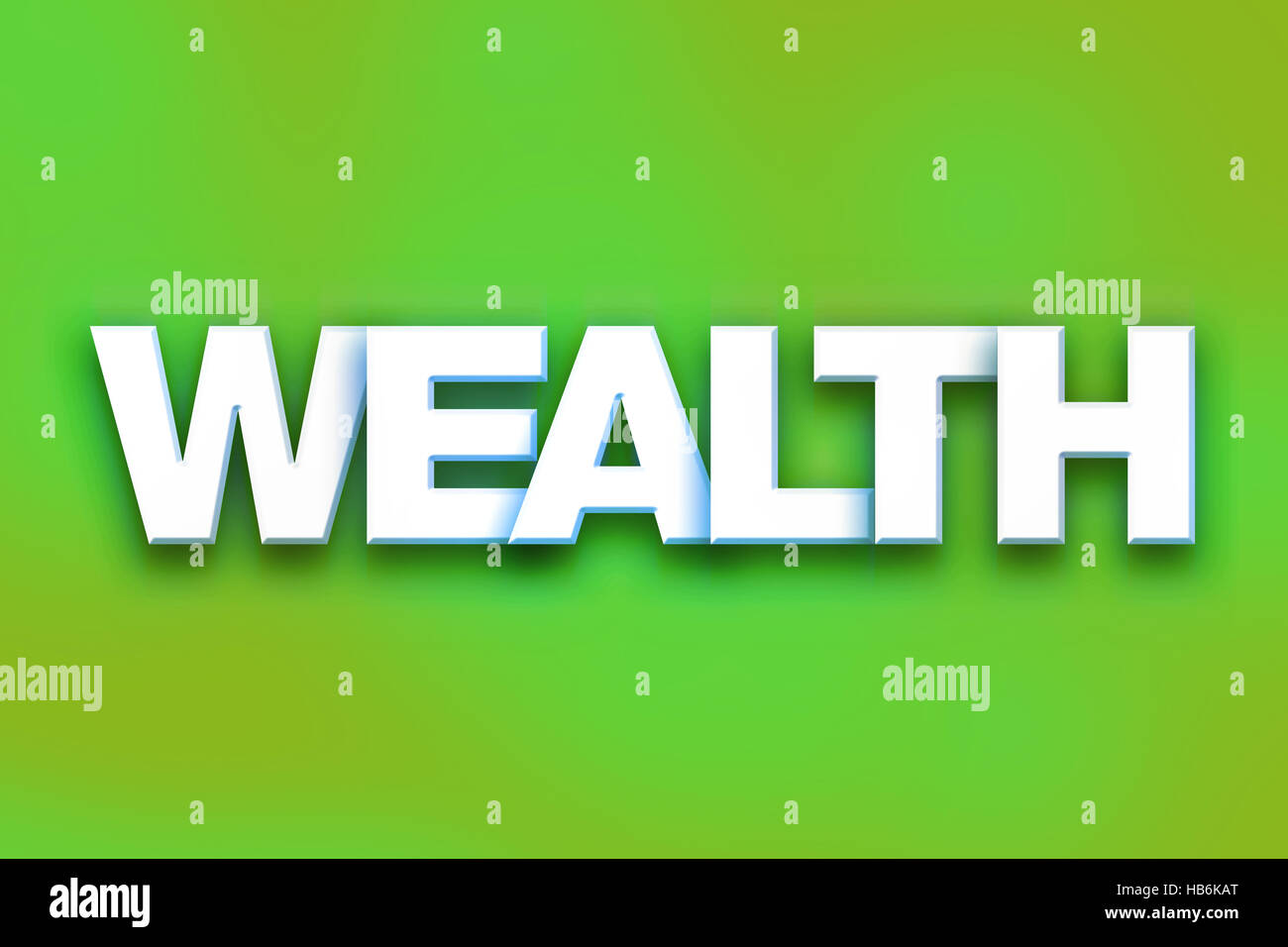 The word "Wealth" written in white 3D letters on a colorful background ...