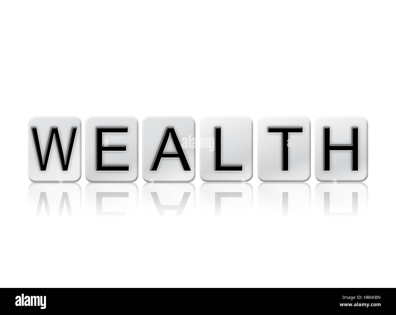 The word "Wealth" written in tile letters isolated on a white ...