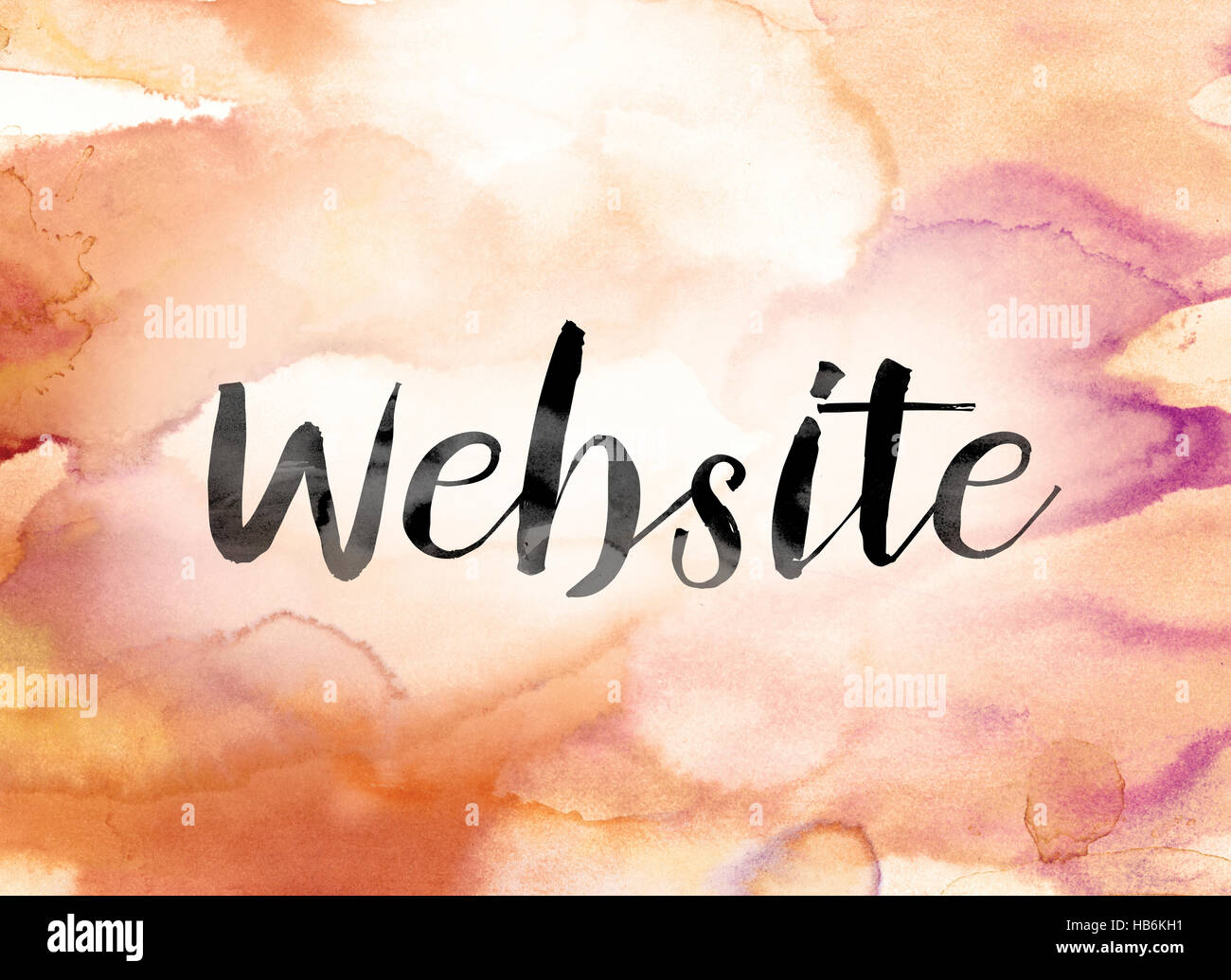 The word "Website" painted in black ink over a colorful watercolor ...
