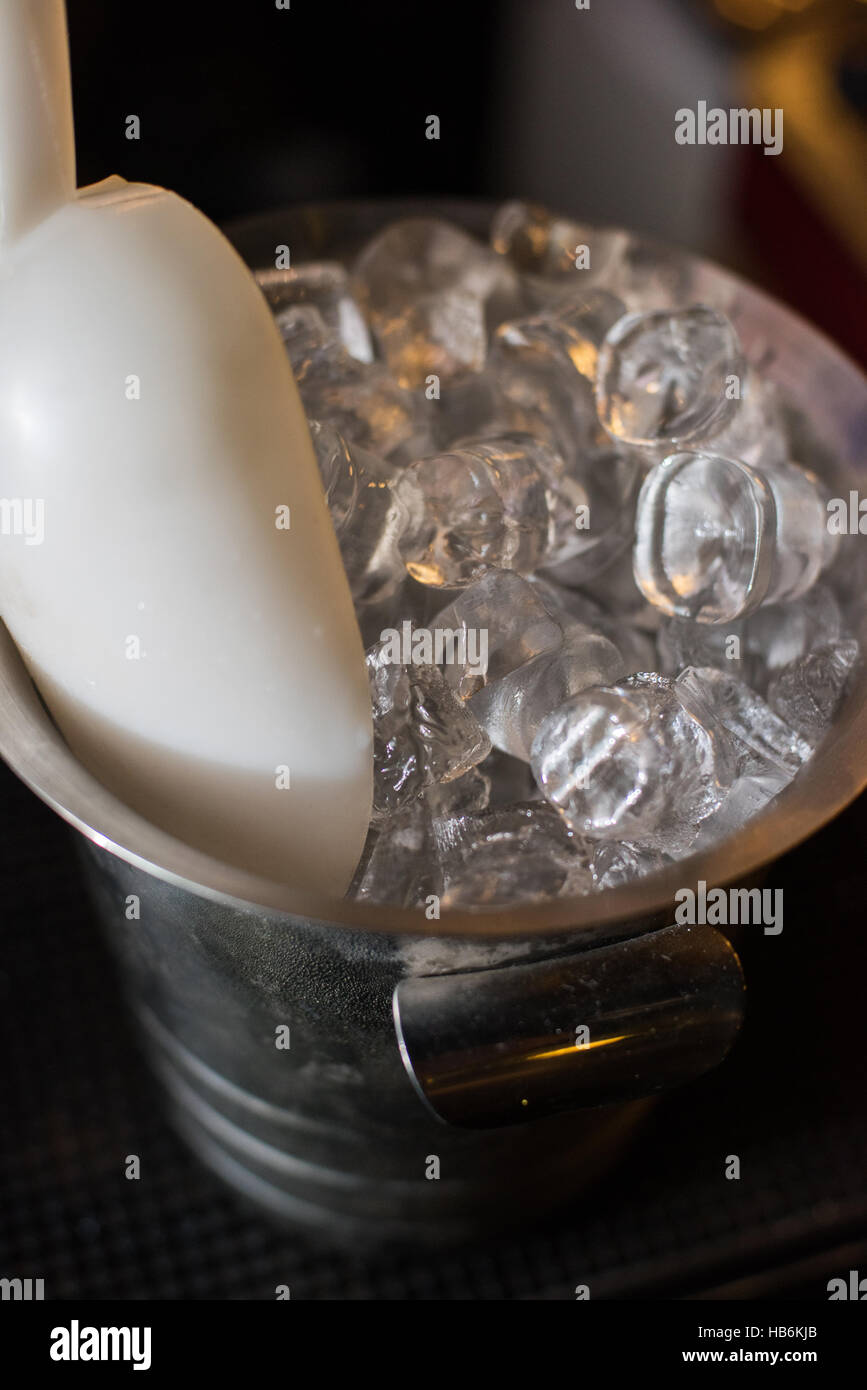 Ice bucket with ice cubes Stock Photo - Alamy
