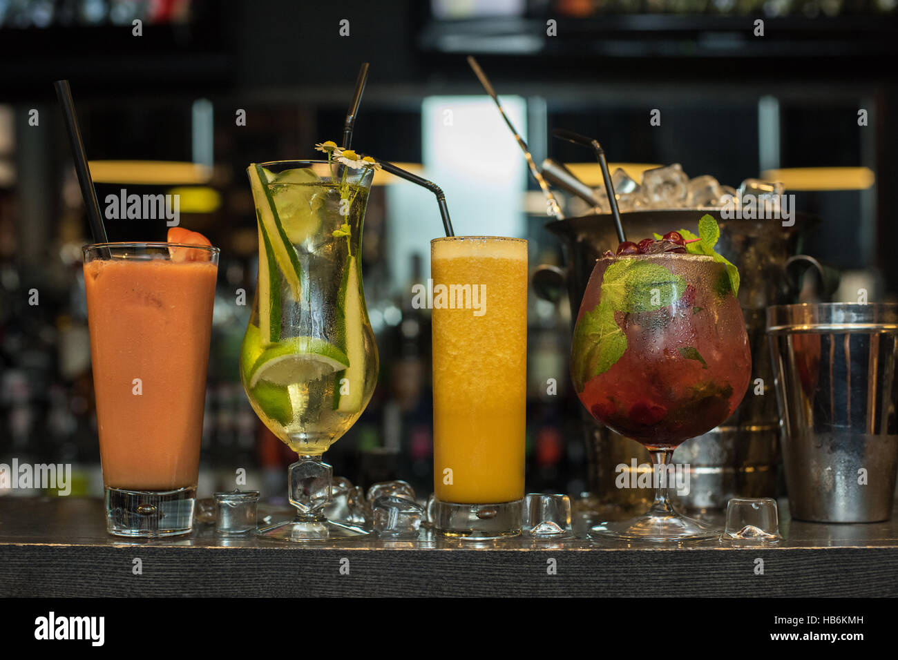 cocktails on bar background Stock Photo - Alamy