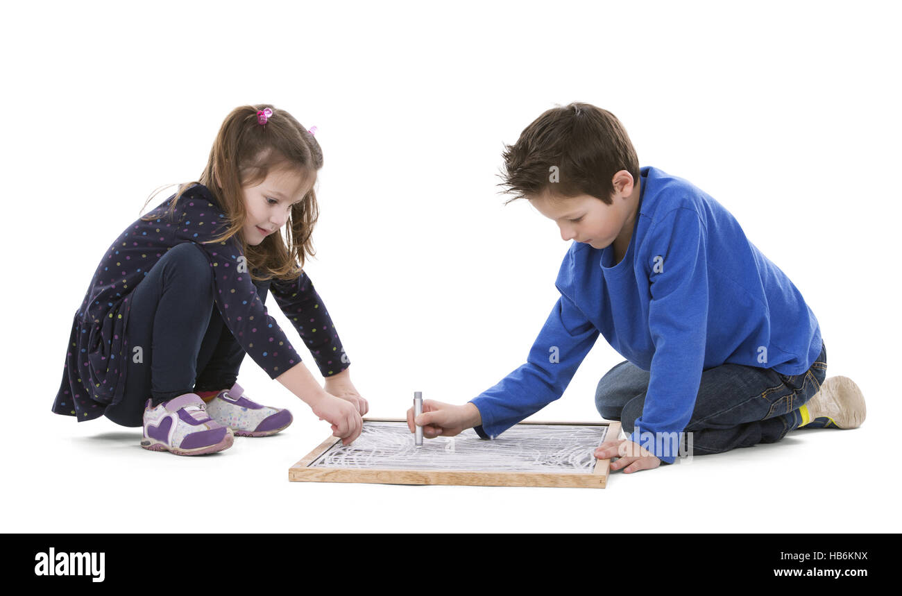 children drawing on chalk board Stock Photo - Alamy