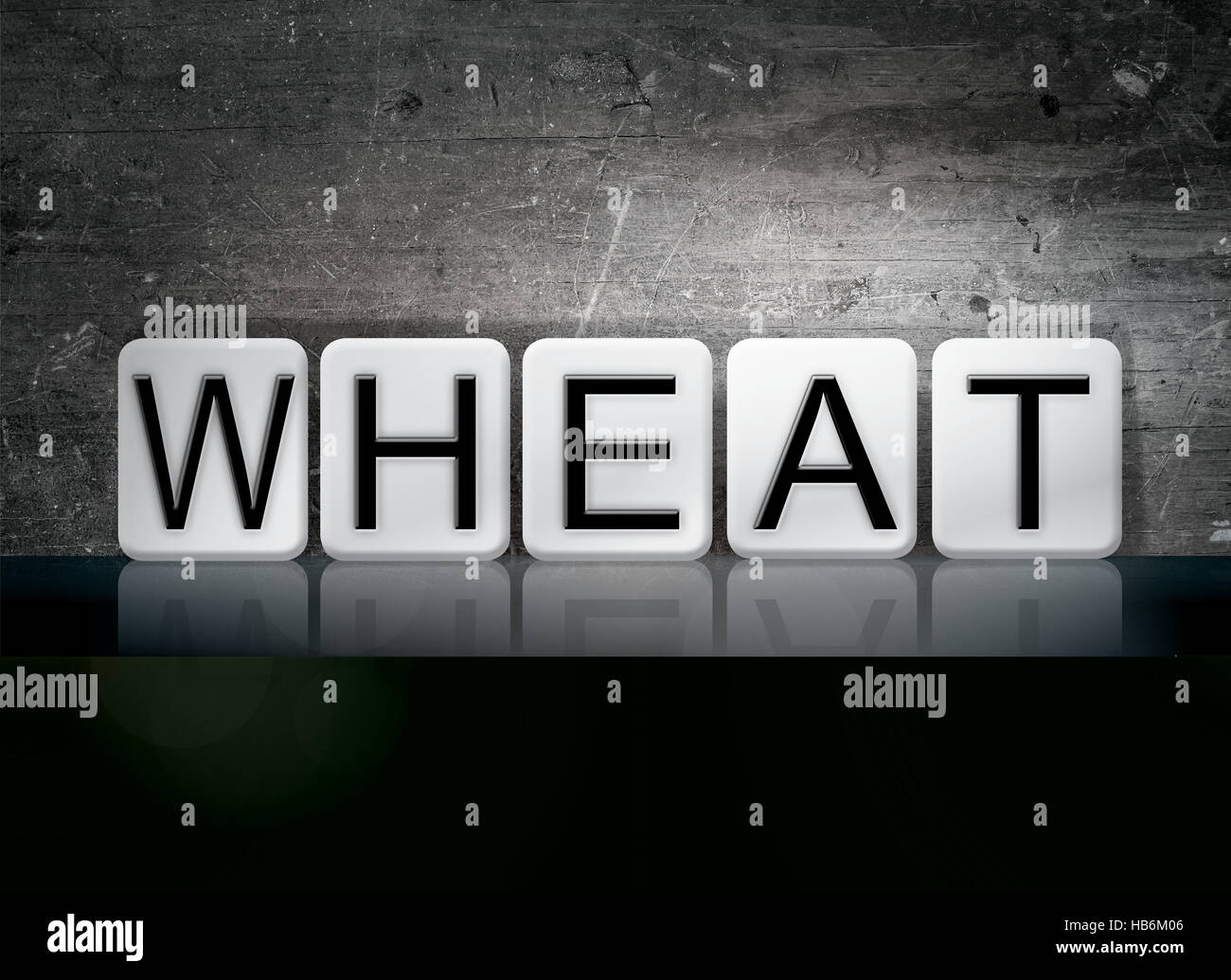 The word "Wheat" written in white tiles against a dark vintage grunge ...