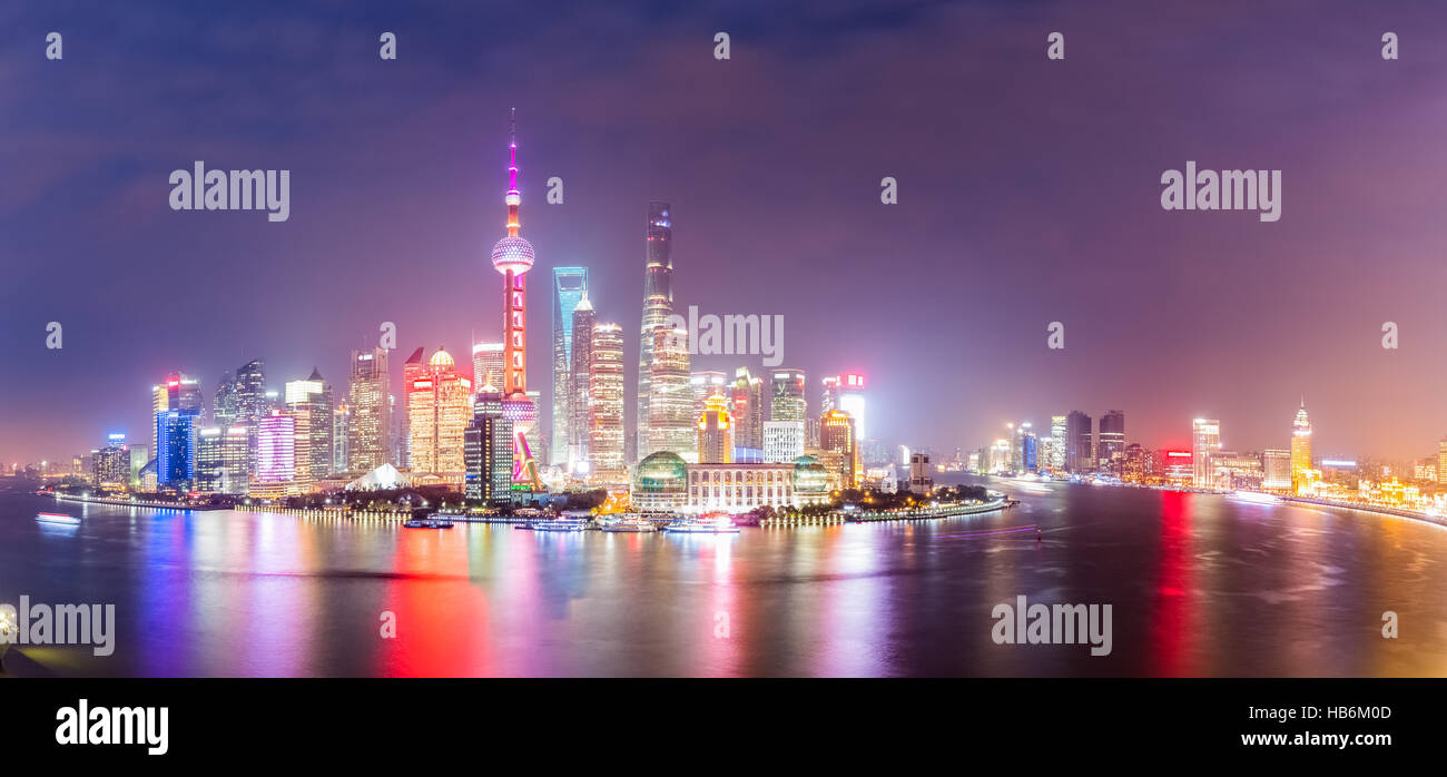 panoramic view of shanghai at night Stock Photo - Alamy