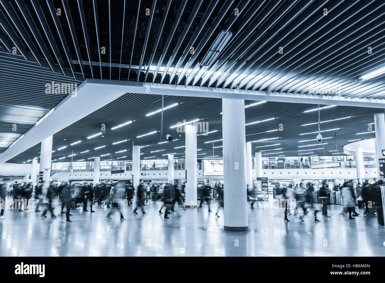 commuters motion blur in metro interchange center Stock Photo - Alamy
