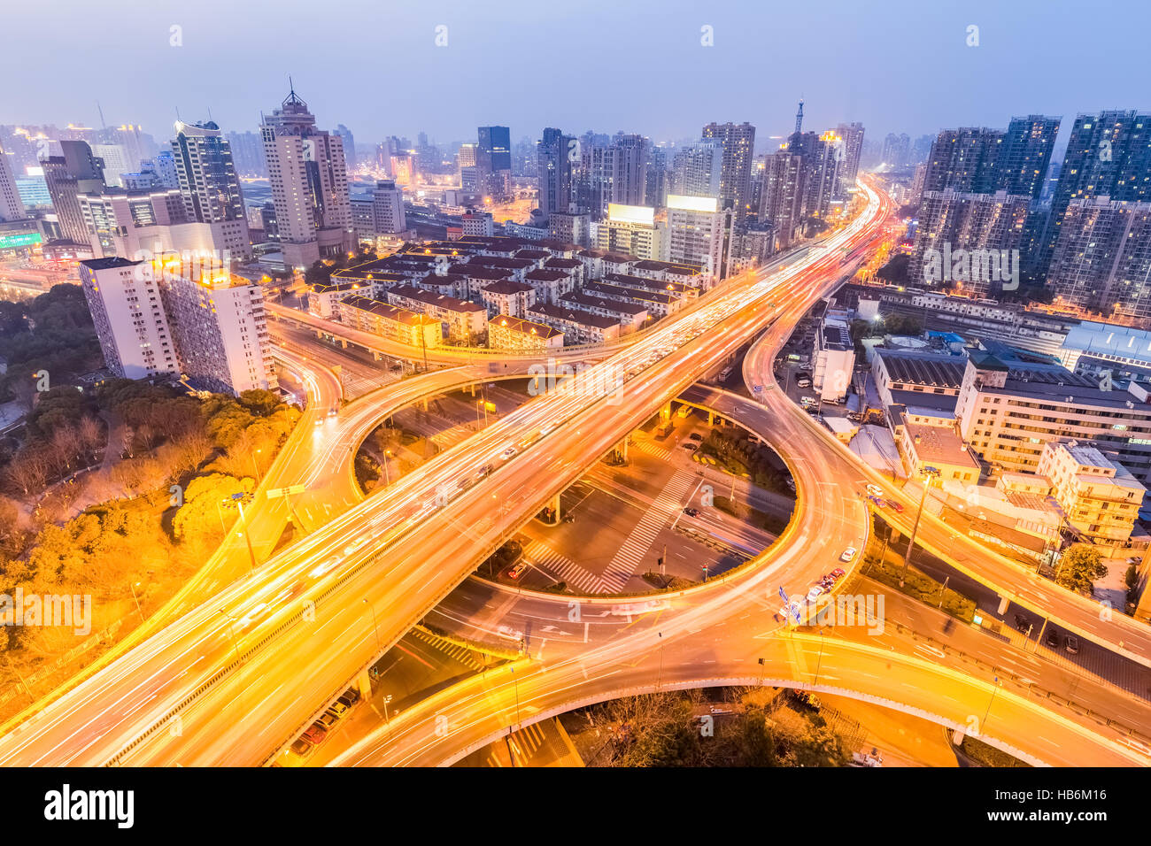 urban grade separation bridge in nightfall Stock Photo - Alamy