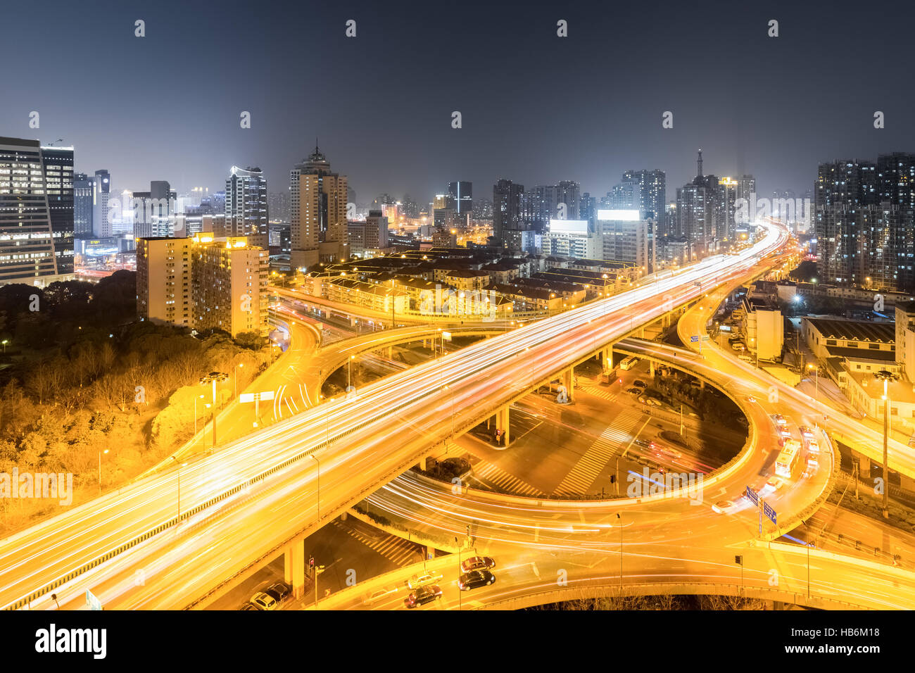 urban grade separation bridge at night Stock Photo - Alamy
