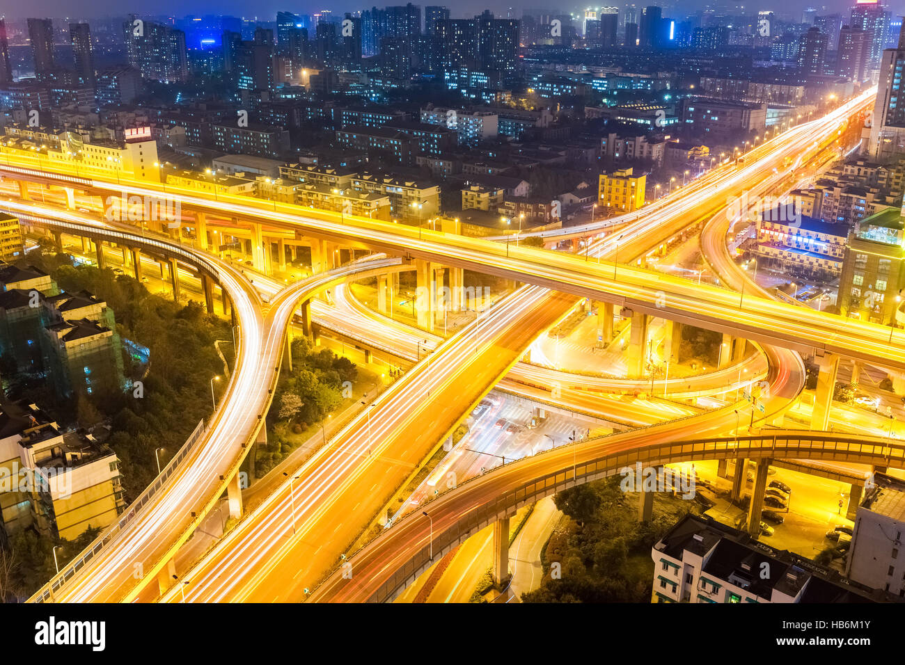 closeup of the city interchange at night Stock Photo - Alamy