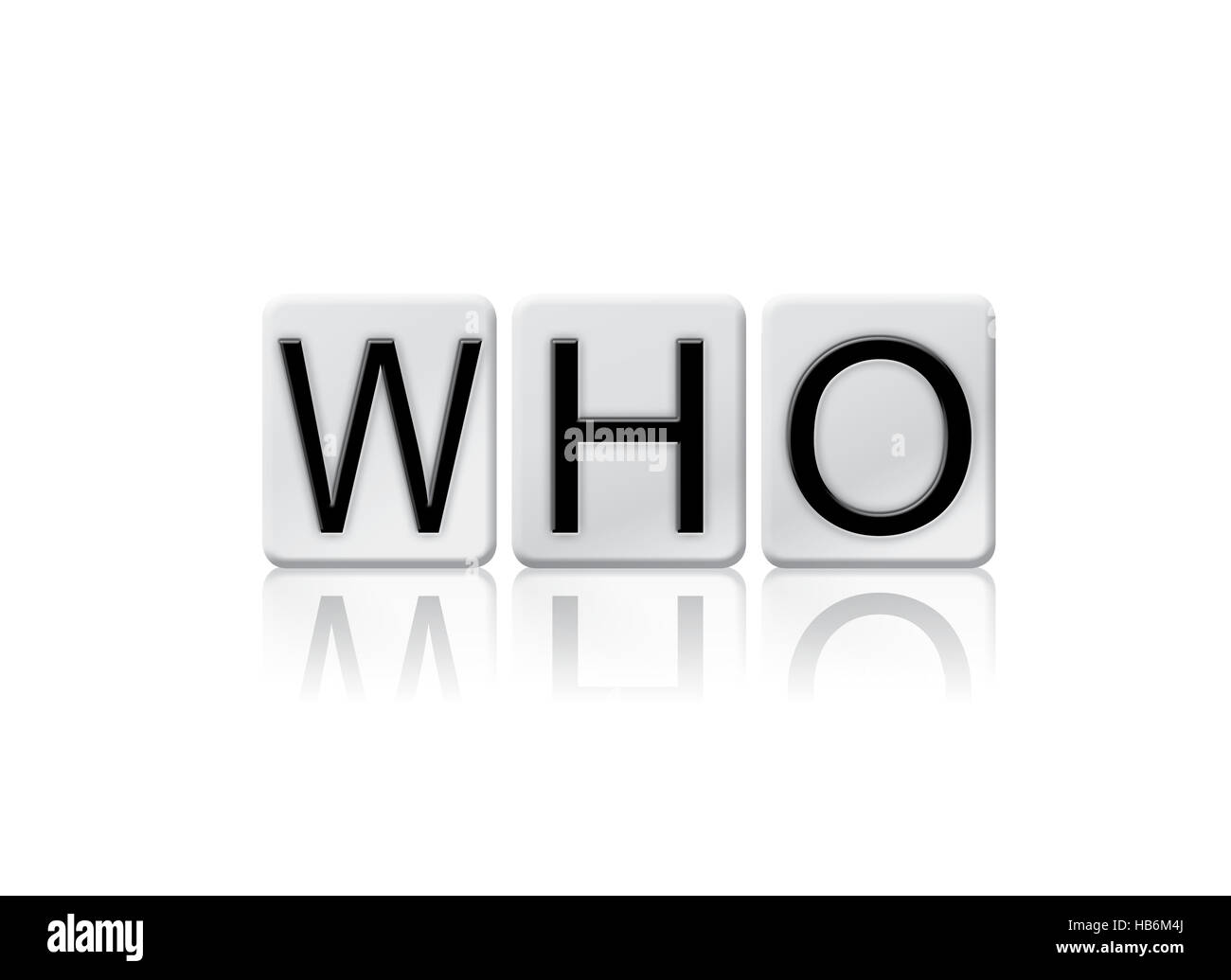 The word "Who" written in tile letters isolated on a white background ...