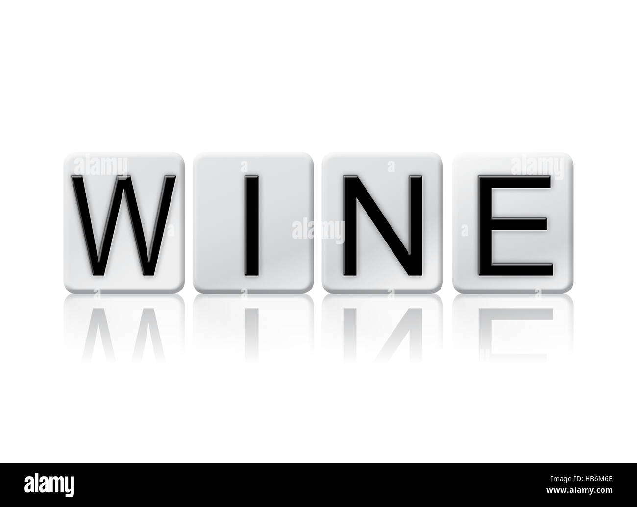 The word "Wine" written in tile letters isolated on a white background ...