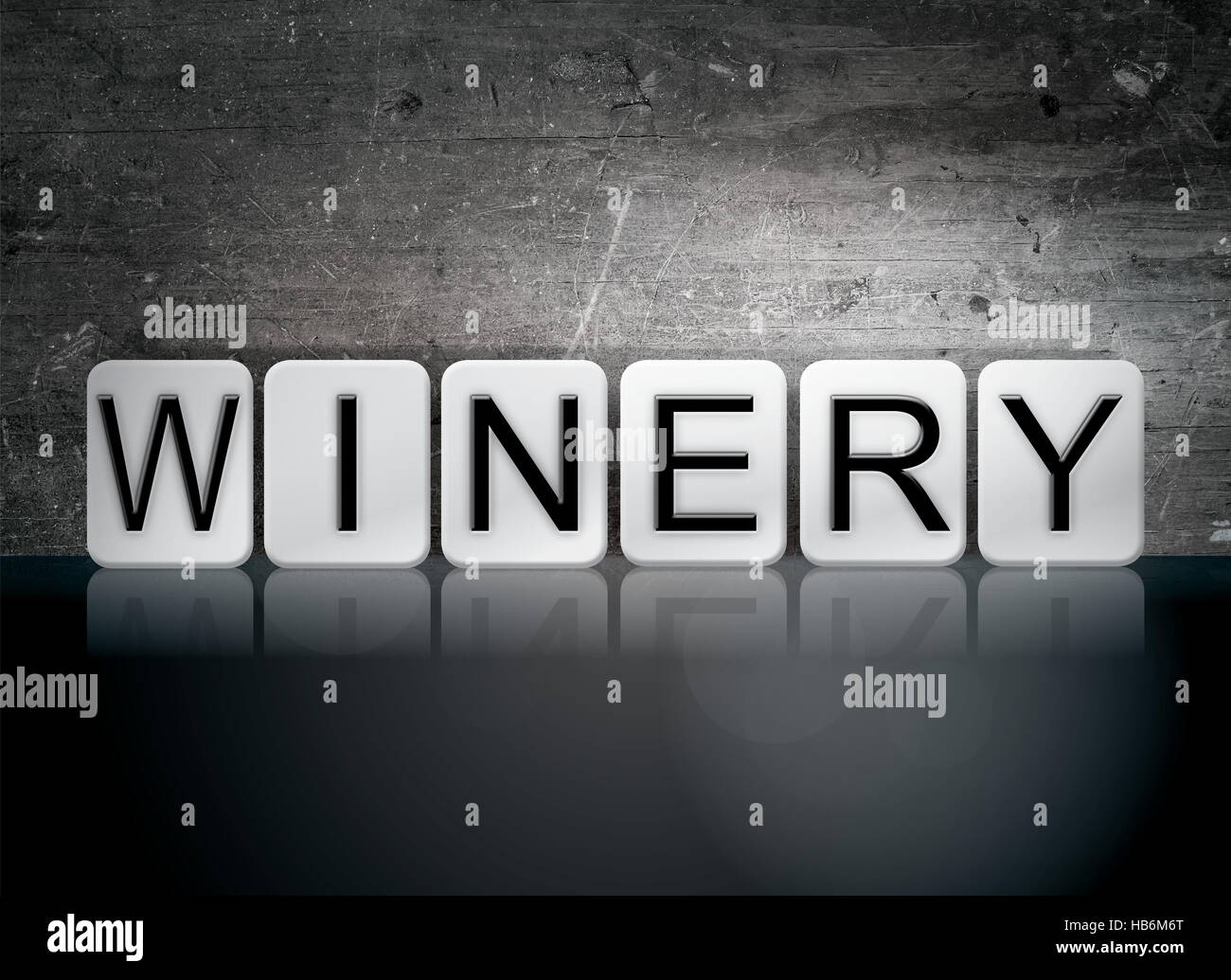 The word "Winery" written in white tiles against a dark vintage grunge ...