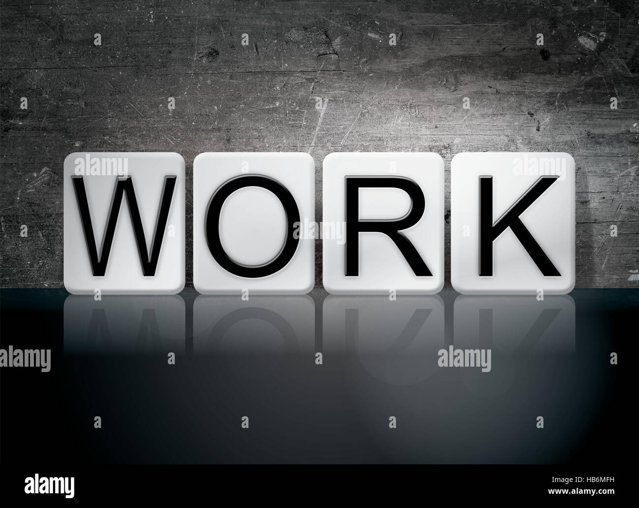 The word "Work" written in white tiles against a dark vintage grunge ...