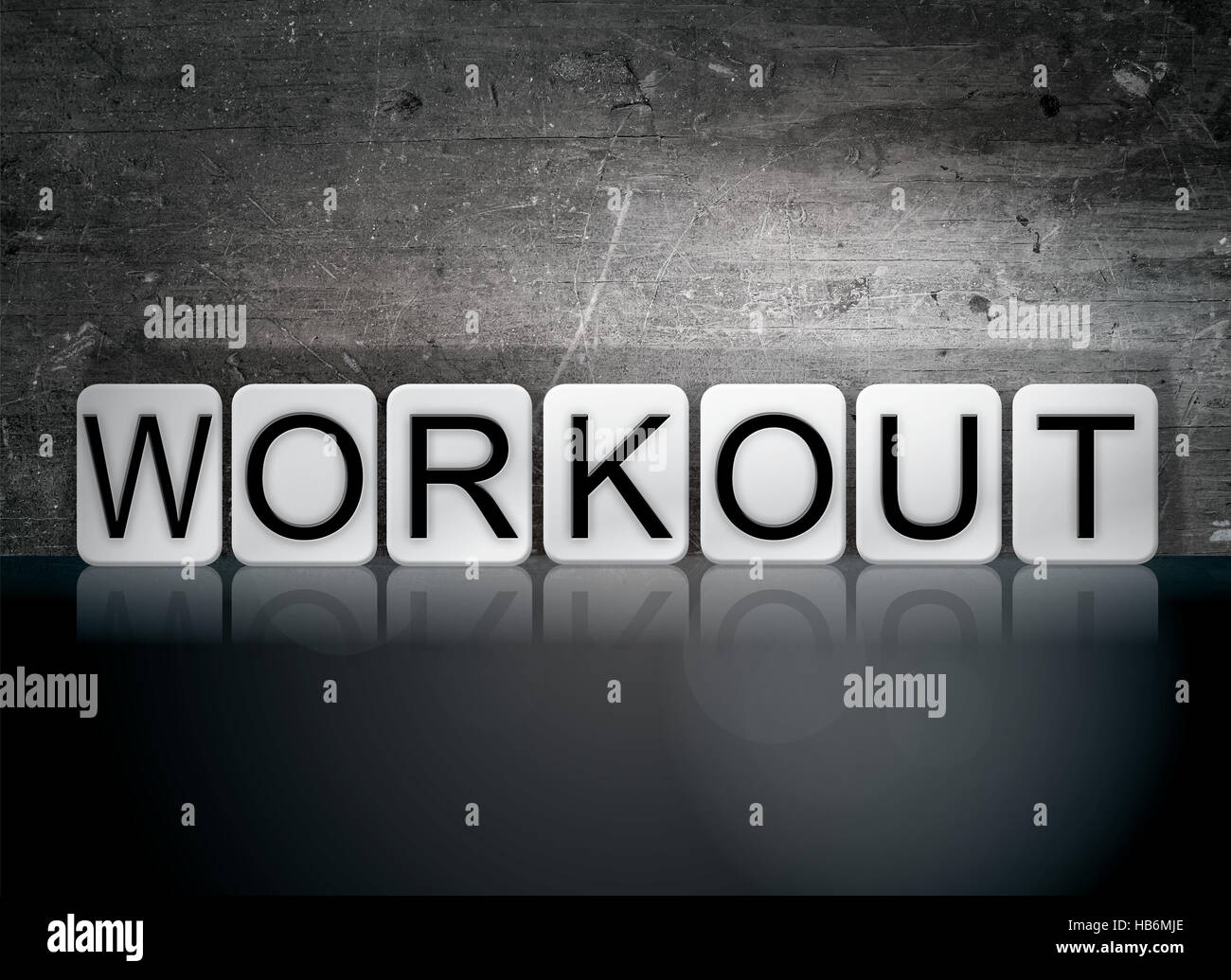 The word "Workout" written in white tiles against a dark vintage grunge ...
