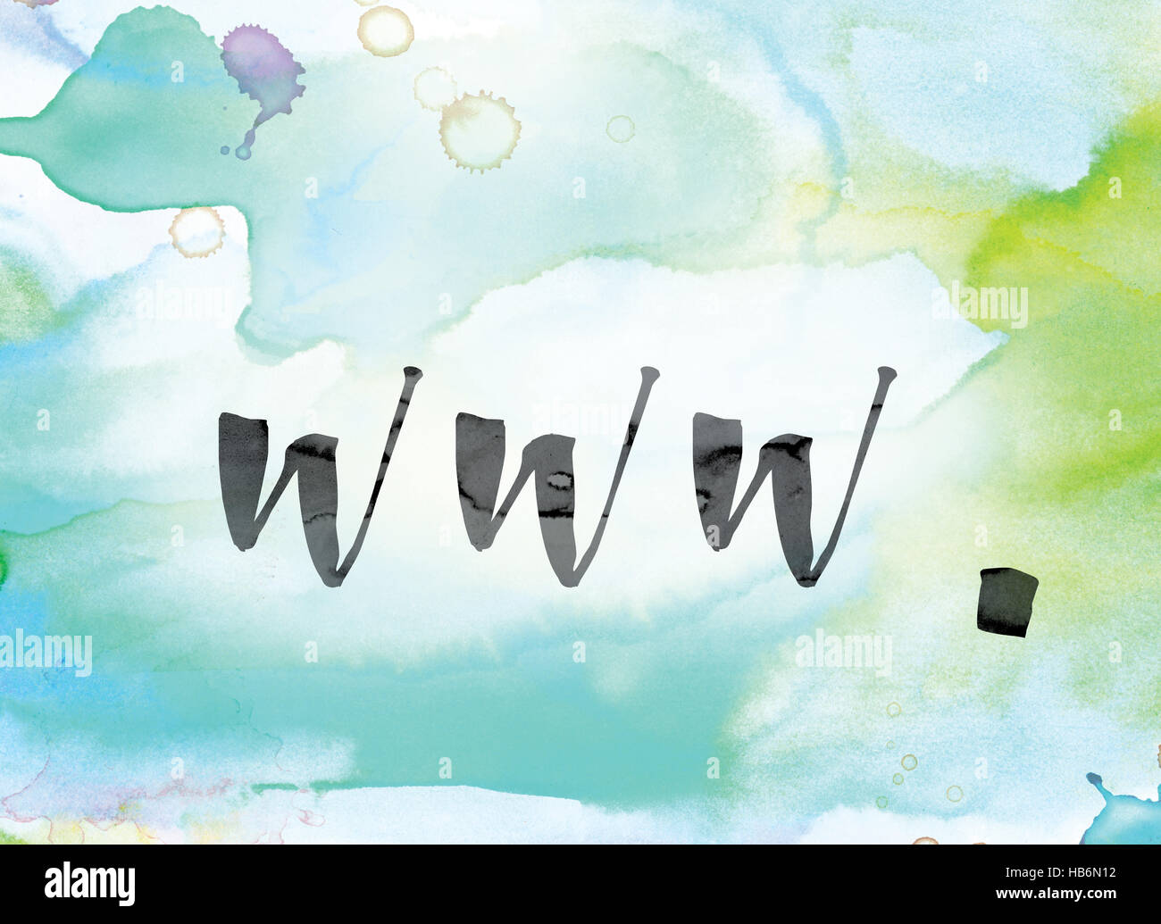 The word "www." painted in black ink over a colorful watercolor washed ...