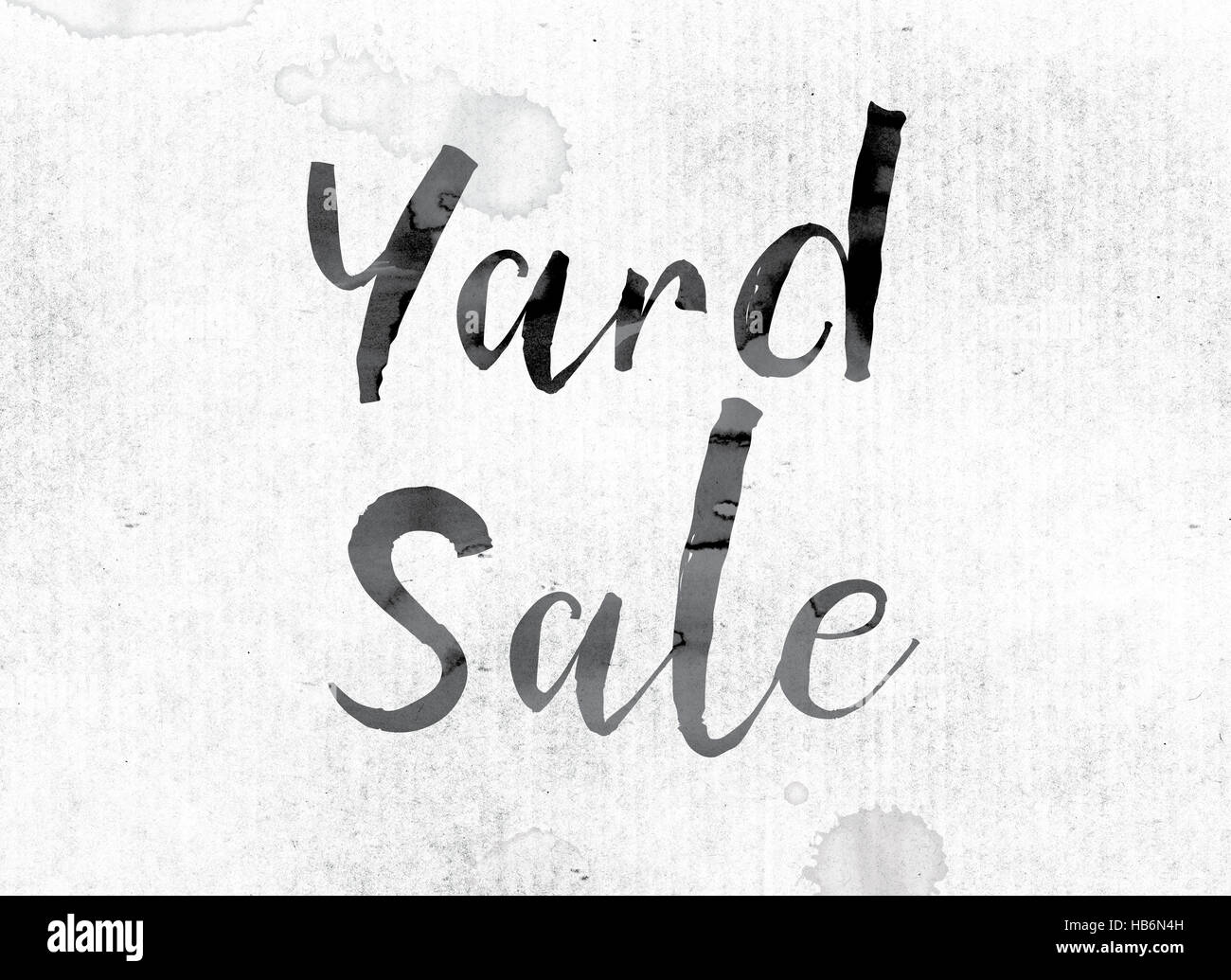 The word "Yard Sale" concept and theme painted in watercolor ink on a ...