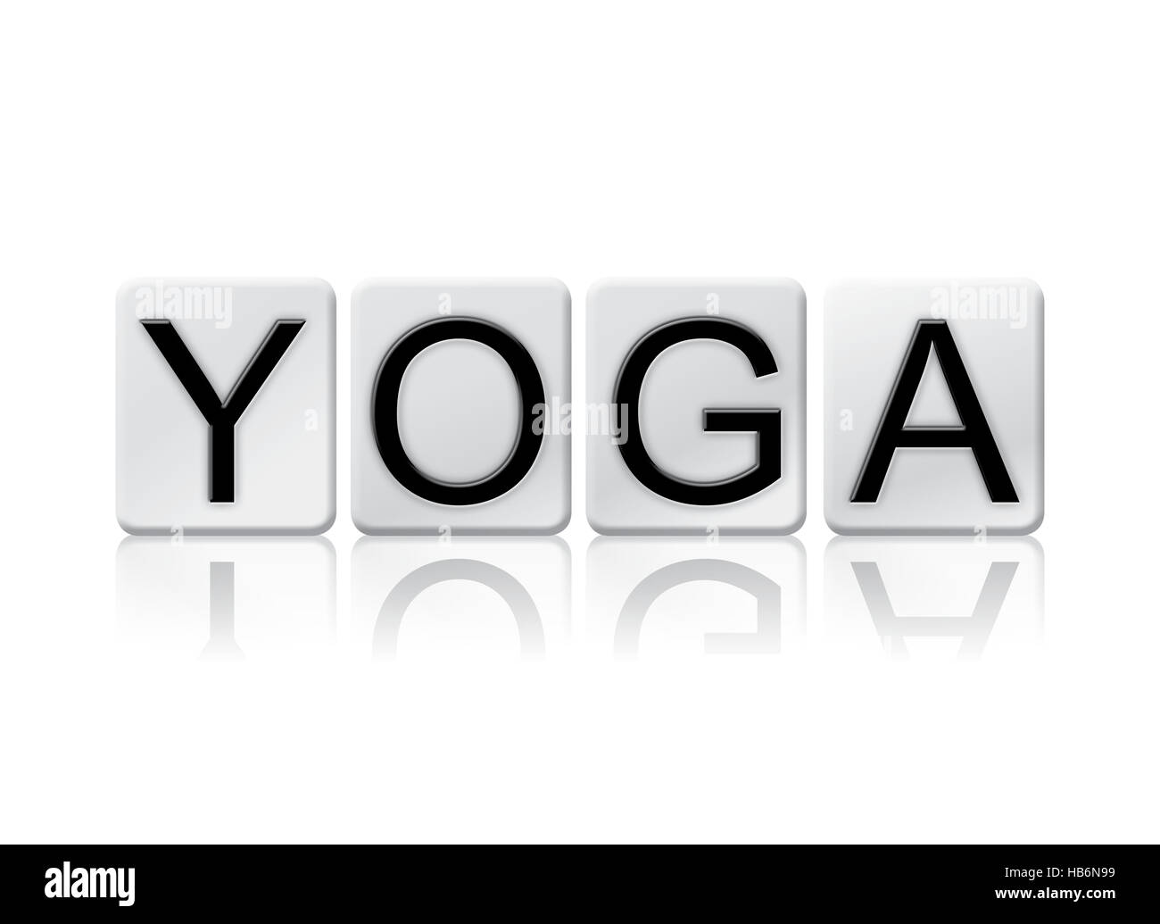 The word "Yoga" written in tile letters isolated on a white background ...
