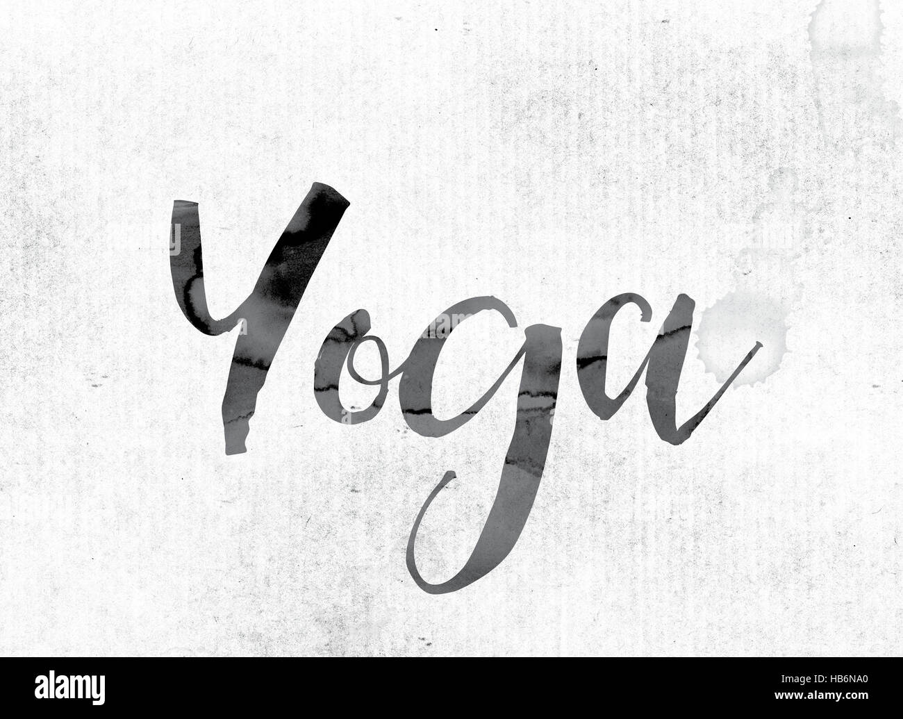 The word "Yoga" concept and theme painted in watercolor ink on a white ...