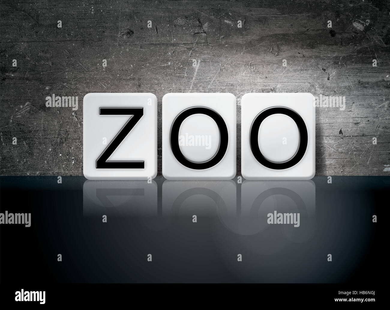 The word "Zoo" written in white tiles against a dark vintage grunge ...