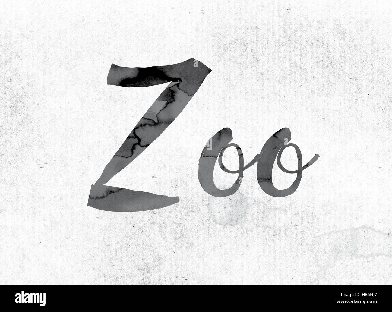 The word "Zoo" concept and theme painted in watercolor ink on a white ...