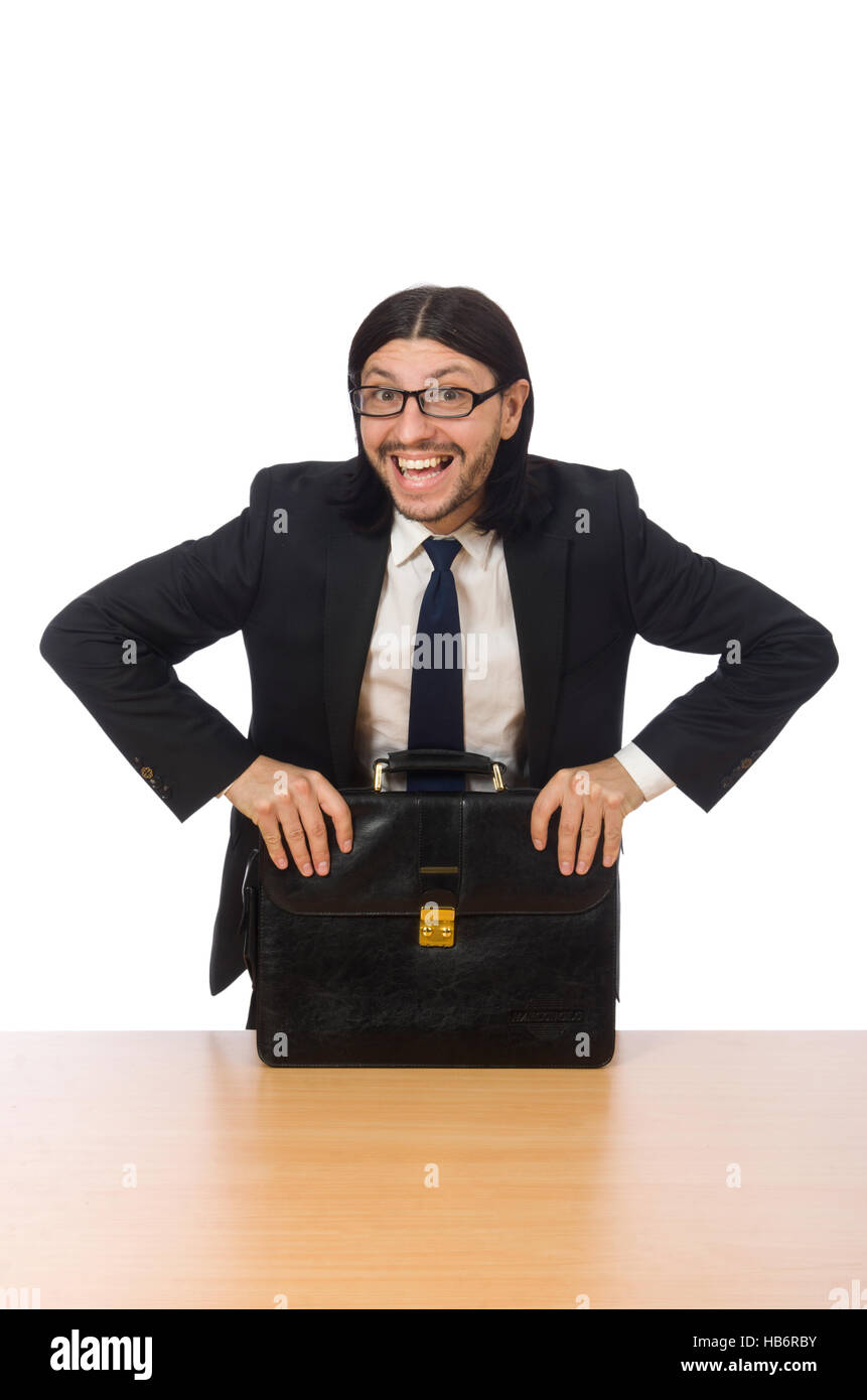 Businessman at workplace isolated on white Stock Photo - Alamy