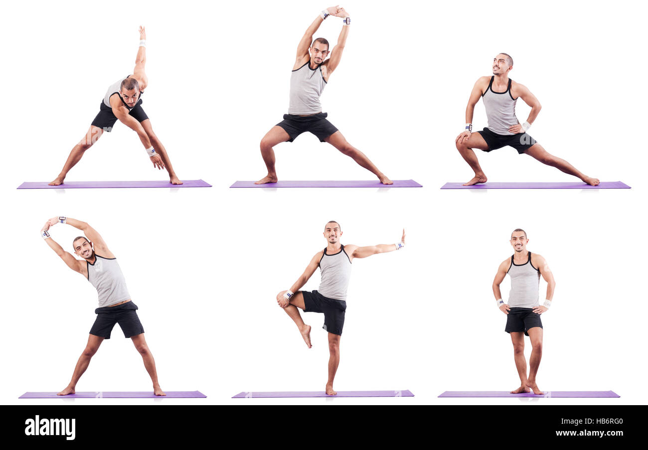 Man doing exercises on white Stock Photo - Alamy