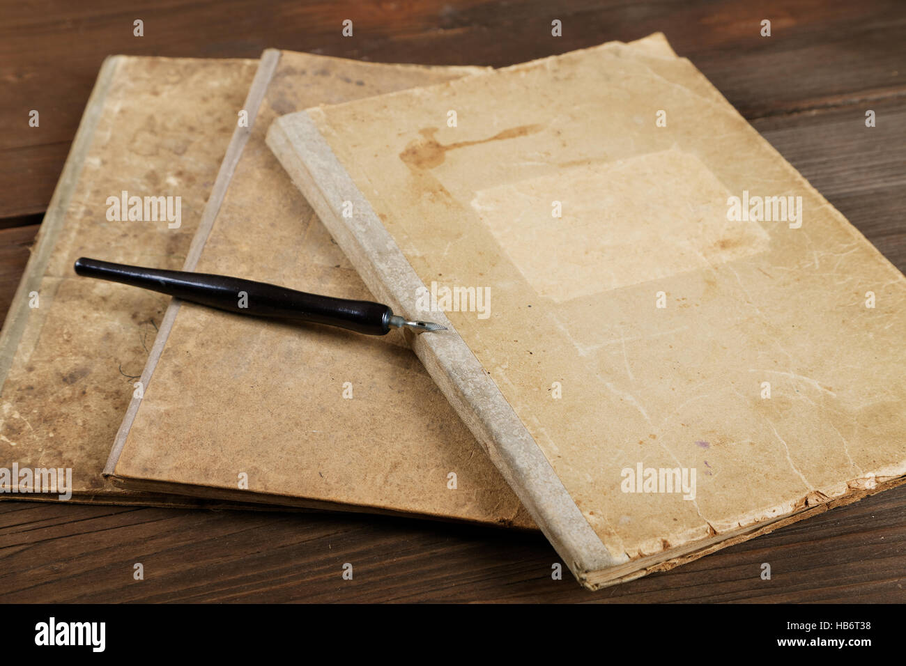 Still-life with old writing-books a nib Stock Photo - Alamy