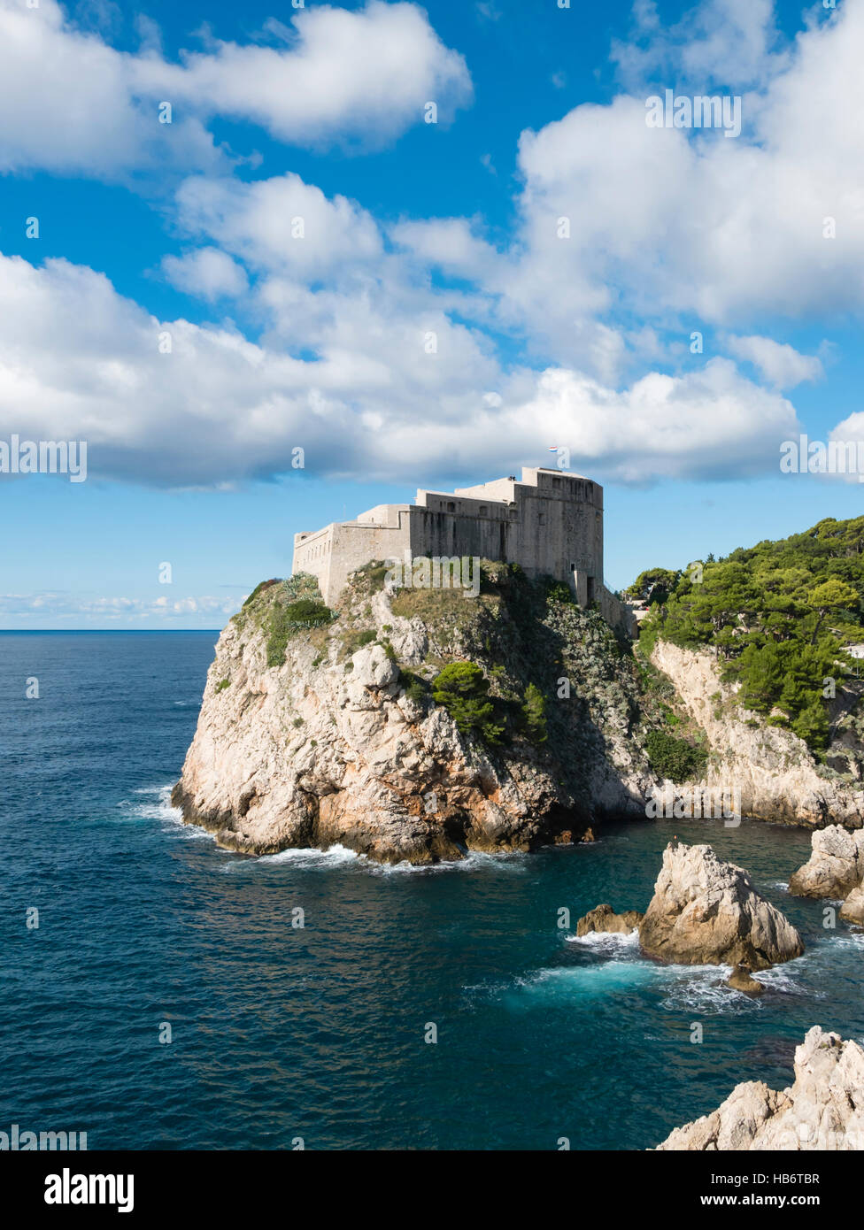 View of Fort Lovrijenac (St Lawrence Fortress) from the city walls ...