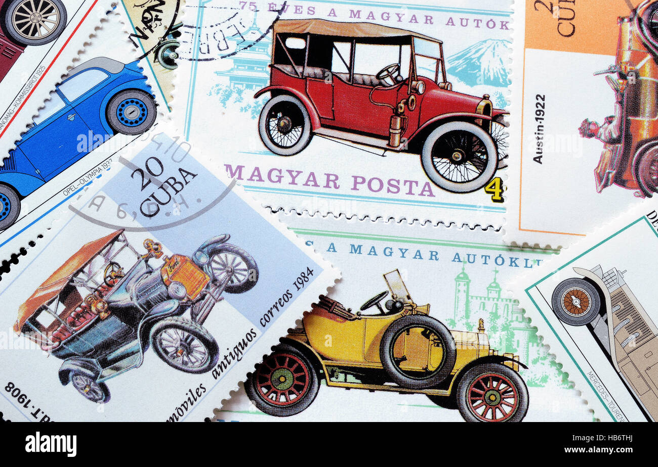 Old cars on stamps Stock Photo - Alamy