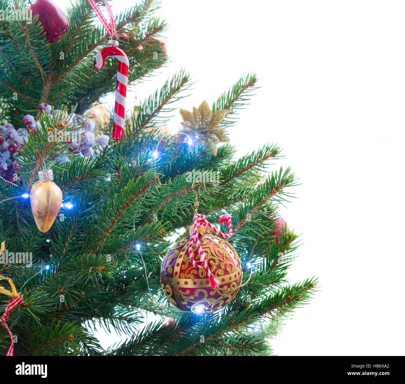 christmas fir tree with decorations Stock Photo - Alamy