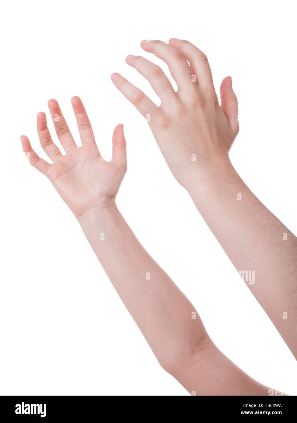 Open hands in the air. Concept for prayer, begging, plea, holding or ...