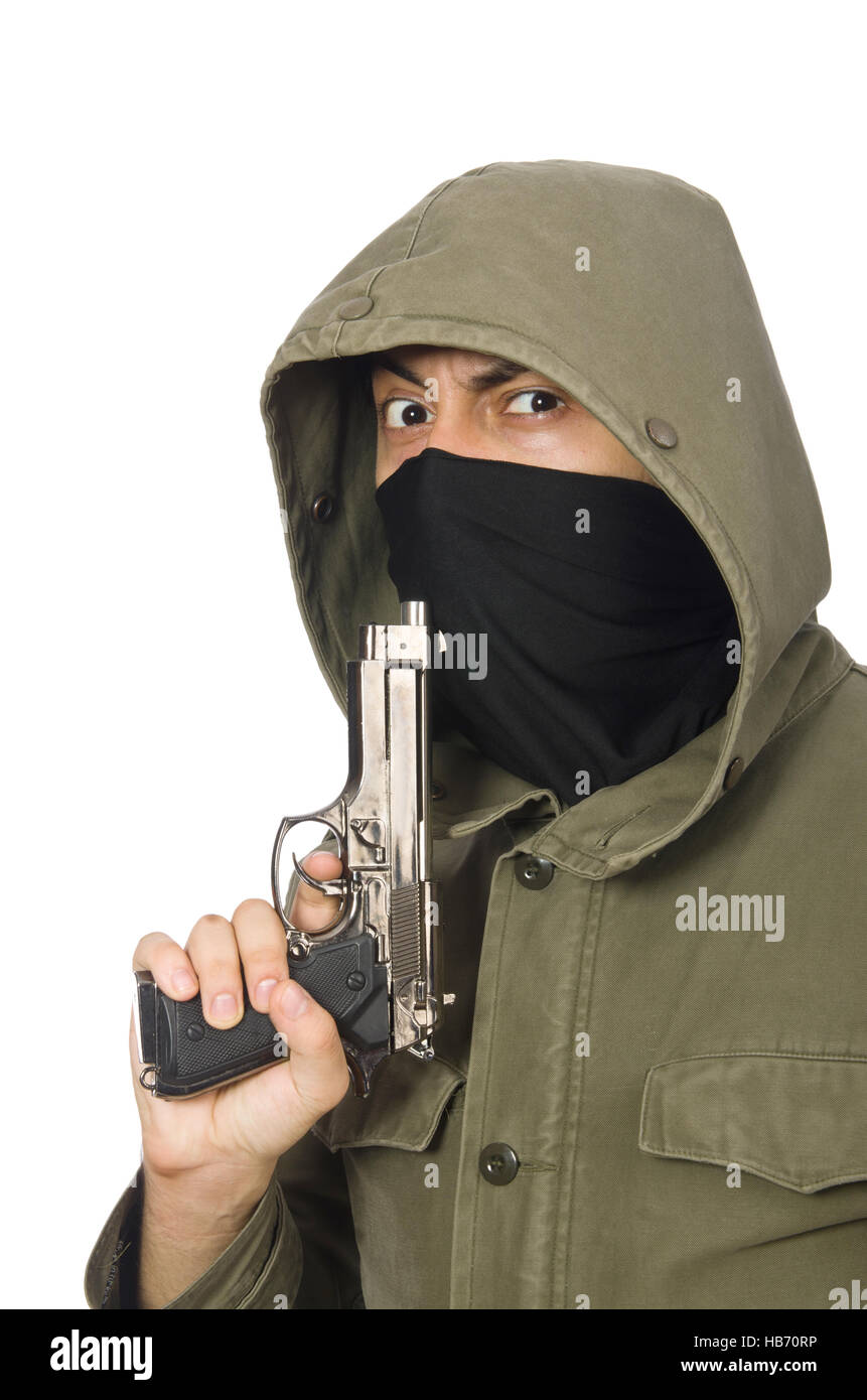 Masked man in criminal concept on white Stock Photo - Alamy
