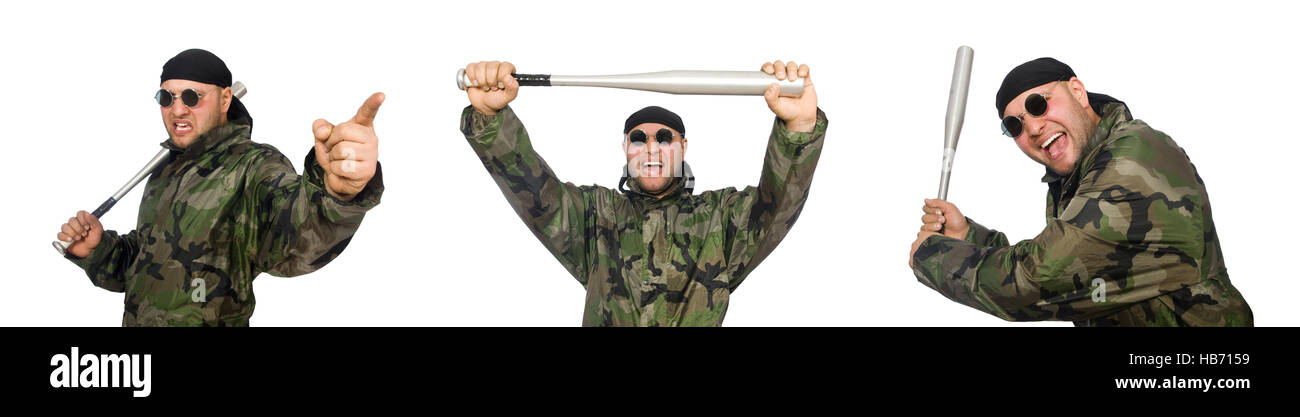 Soldier with baseball bat on white Stock Photo - Alamy